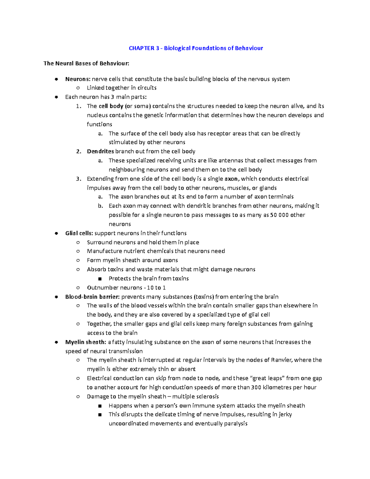 Chapter 3 - Biological Foundations of Behaviour - CHAPTER 3 - Biological Foundations of ...