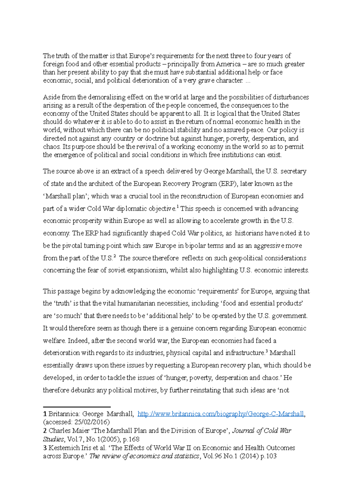 Marshall Speech Primary Source Analysis - The truth of the matter is ...