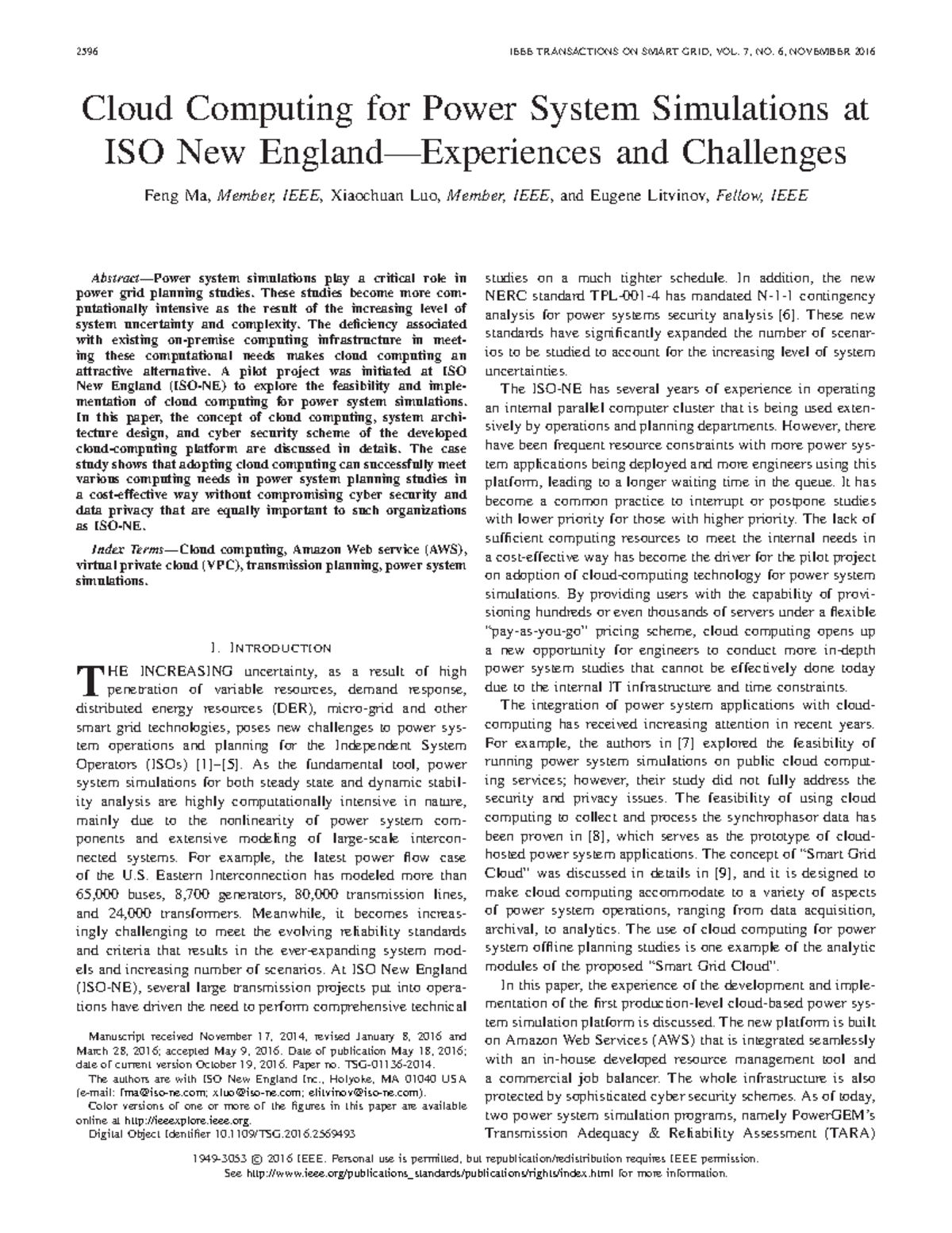 Cloud Computing for Power System Simulations at ISO New England—Experiences and Challenges - Studocu