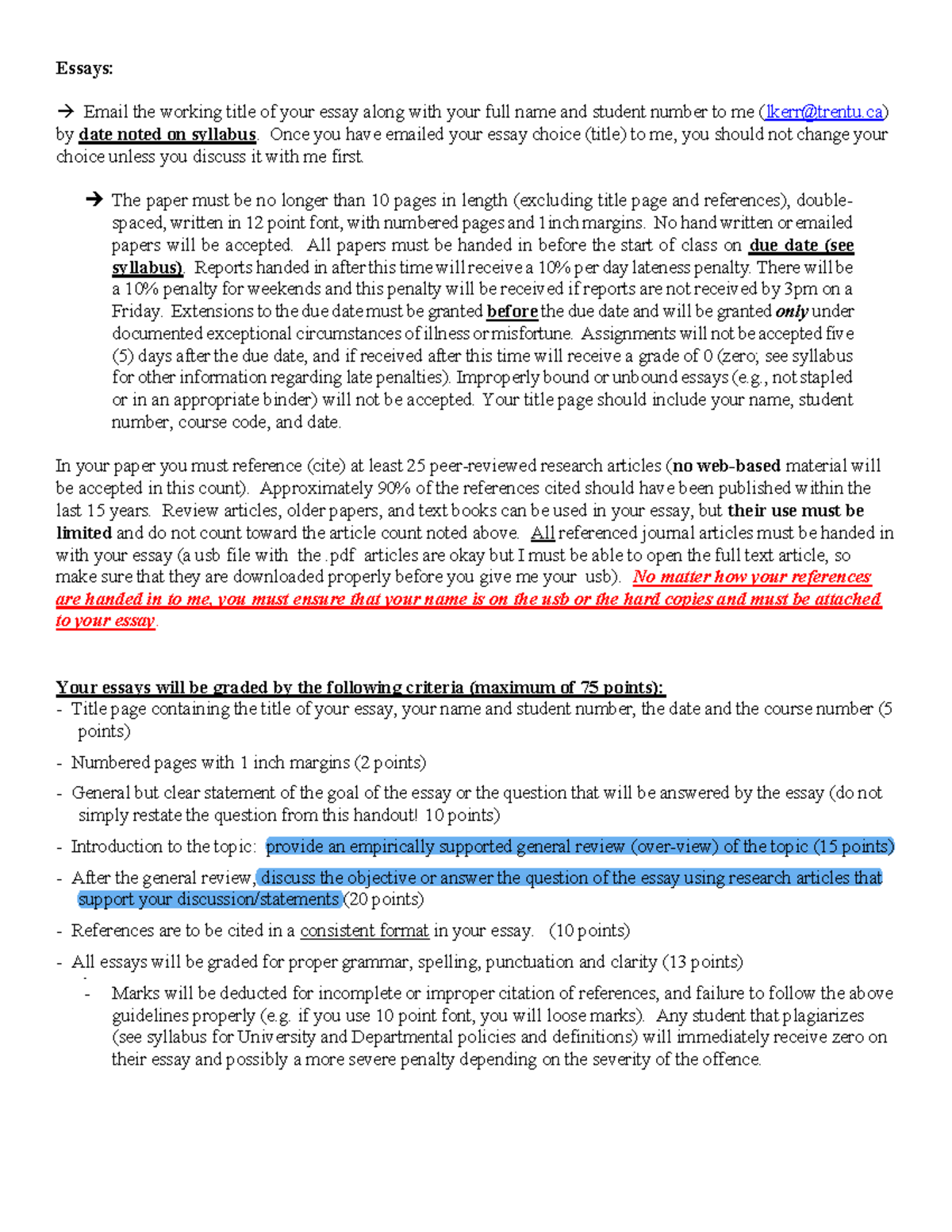 Essay Instructions PSYC3210 - Essays: Email the working title of your ...