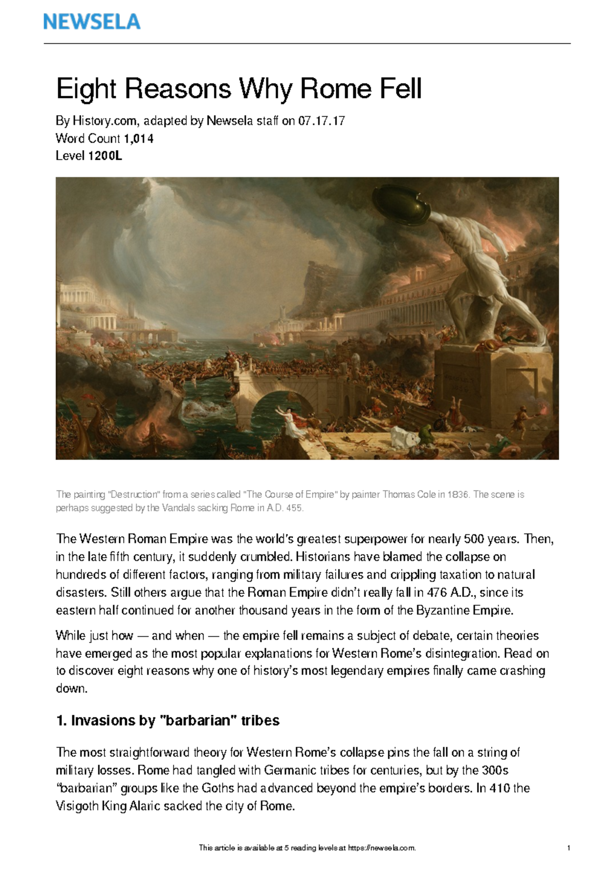 Newsela Fall Rome - hi this bob - Eight Reasons Why Rome Fell The ...