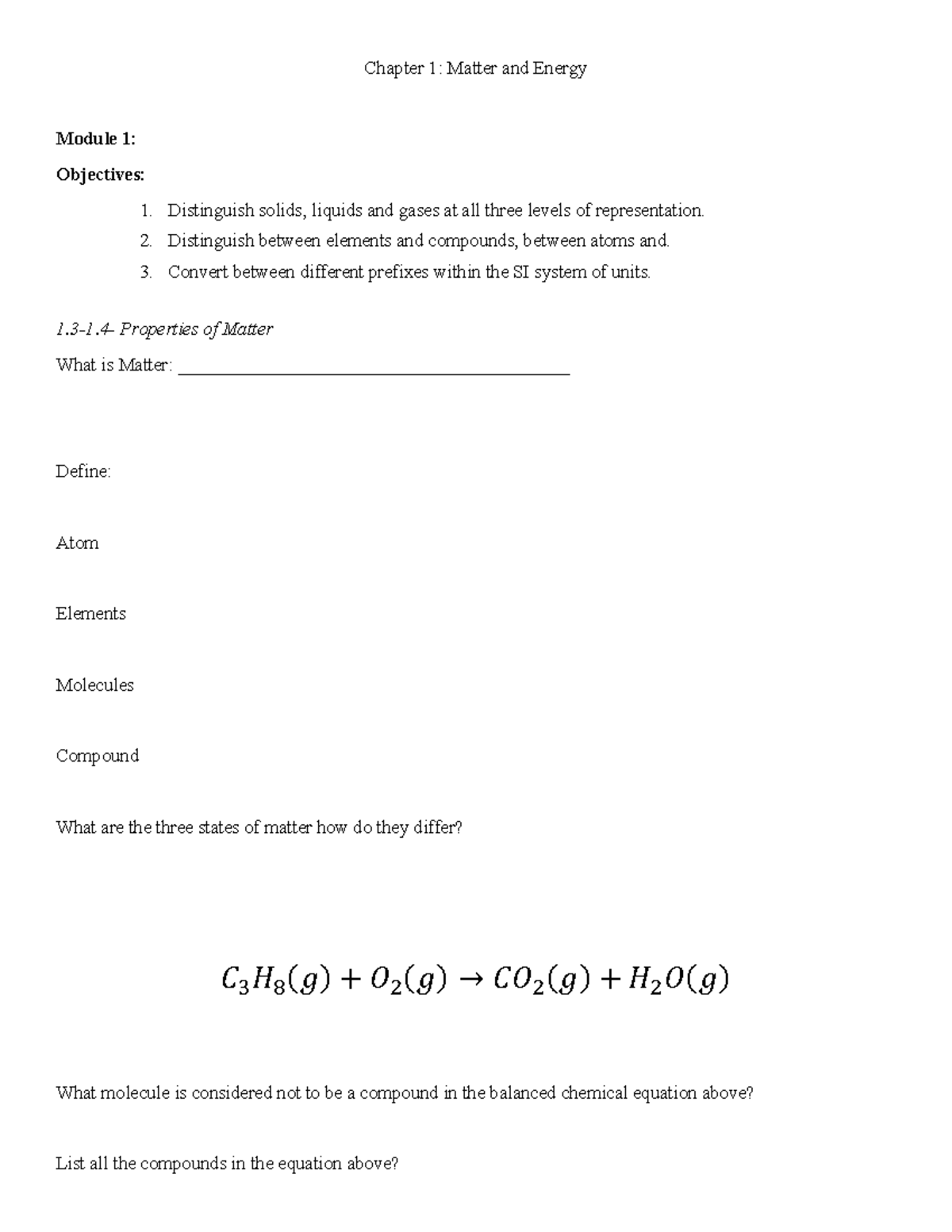 Chapter 1 Notes Module 1 Chapter 1 Matter And Energy Module 1 Objectives 1 Distinguish