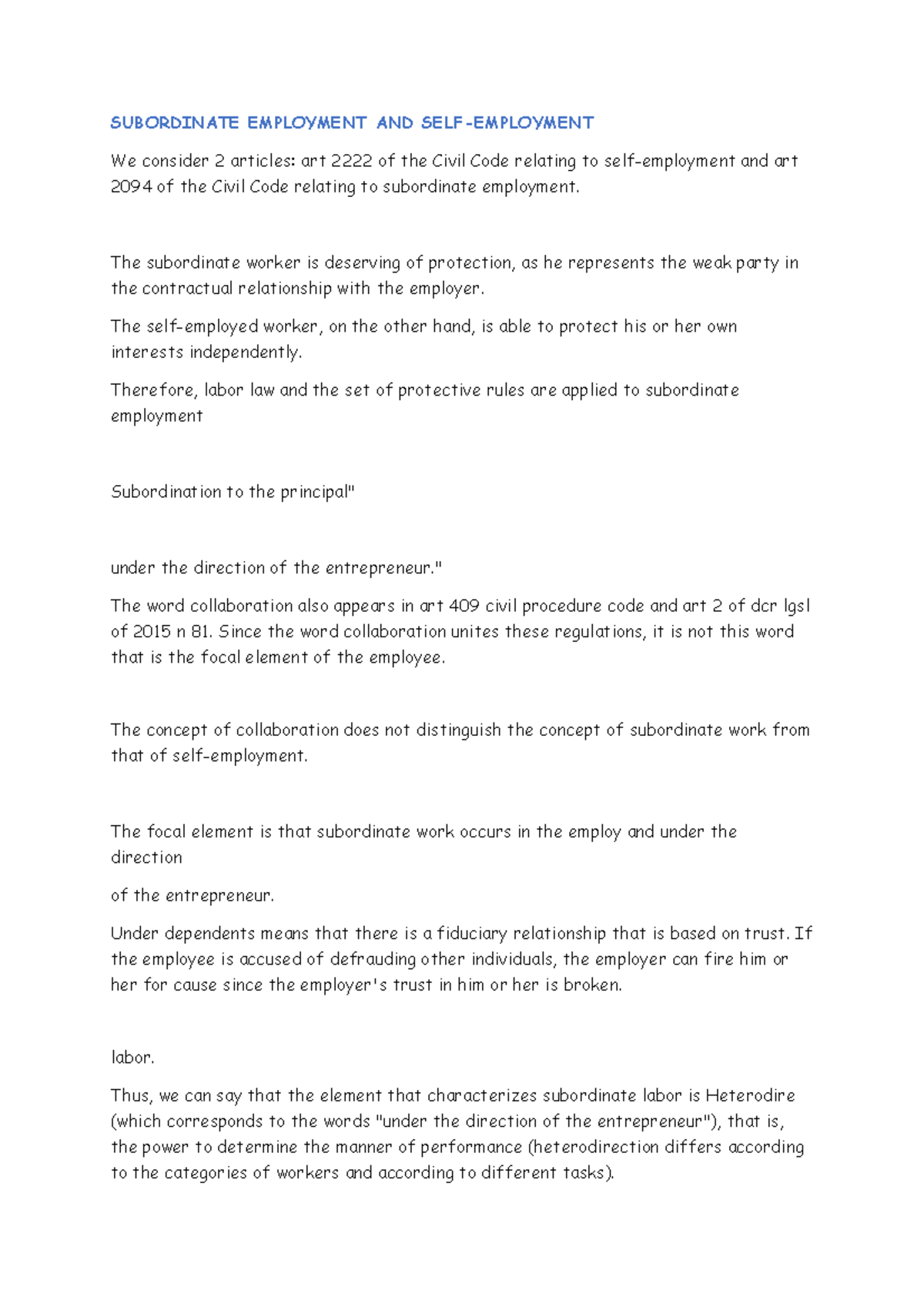 Subordinate Employment AND SELF- Employment 5 - SUBORDINATE EMPLOYMENT ...