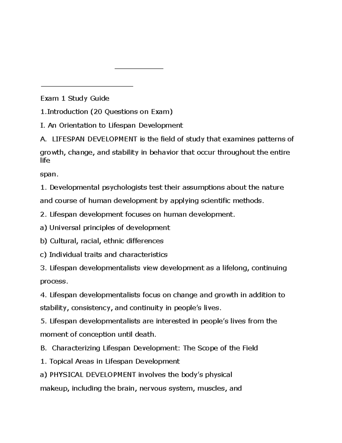 Untitled document - Lecture notes 1,3 - Exam 1 Study Guide 1 (20 ...
