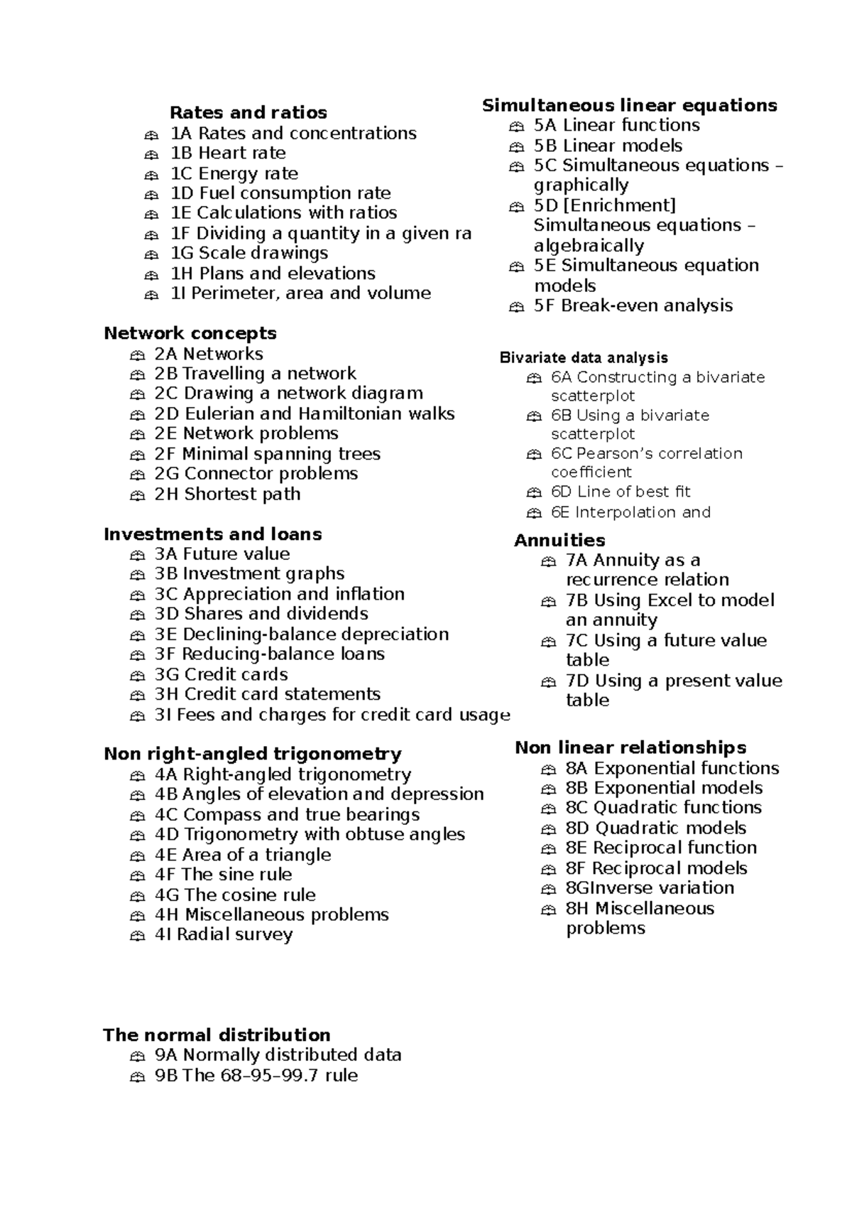 Math checklist all chapters - Rates and ratios 1A Rates and ...