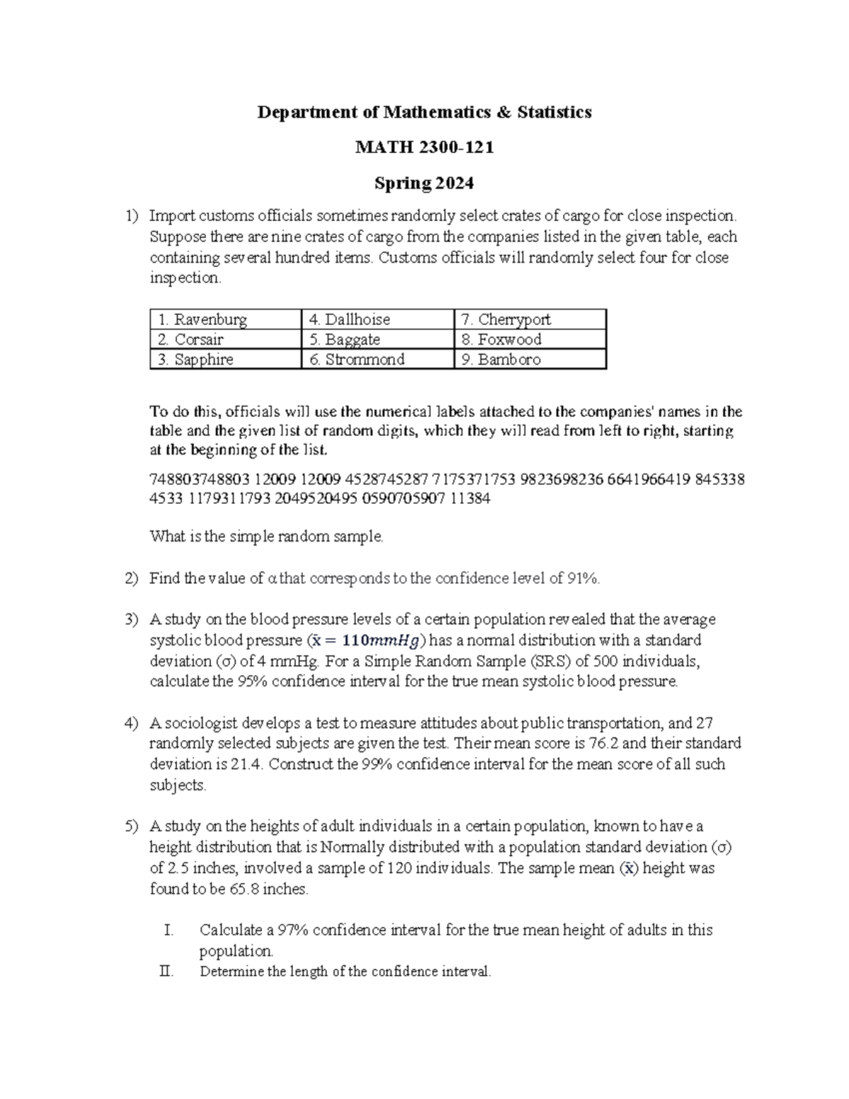 Review - Exam III - Department of Mathematics & Statistics MATH 2300 ...