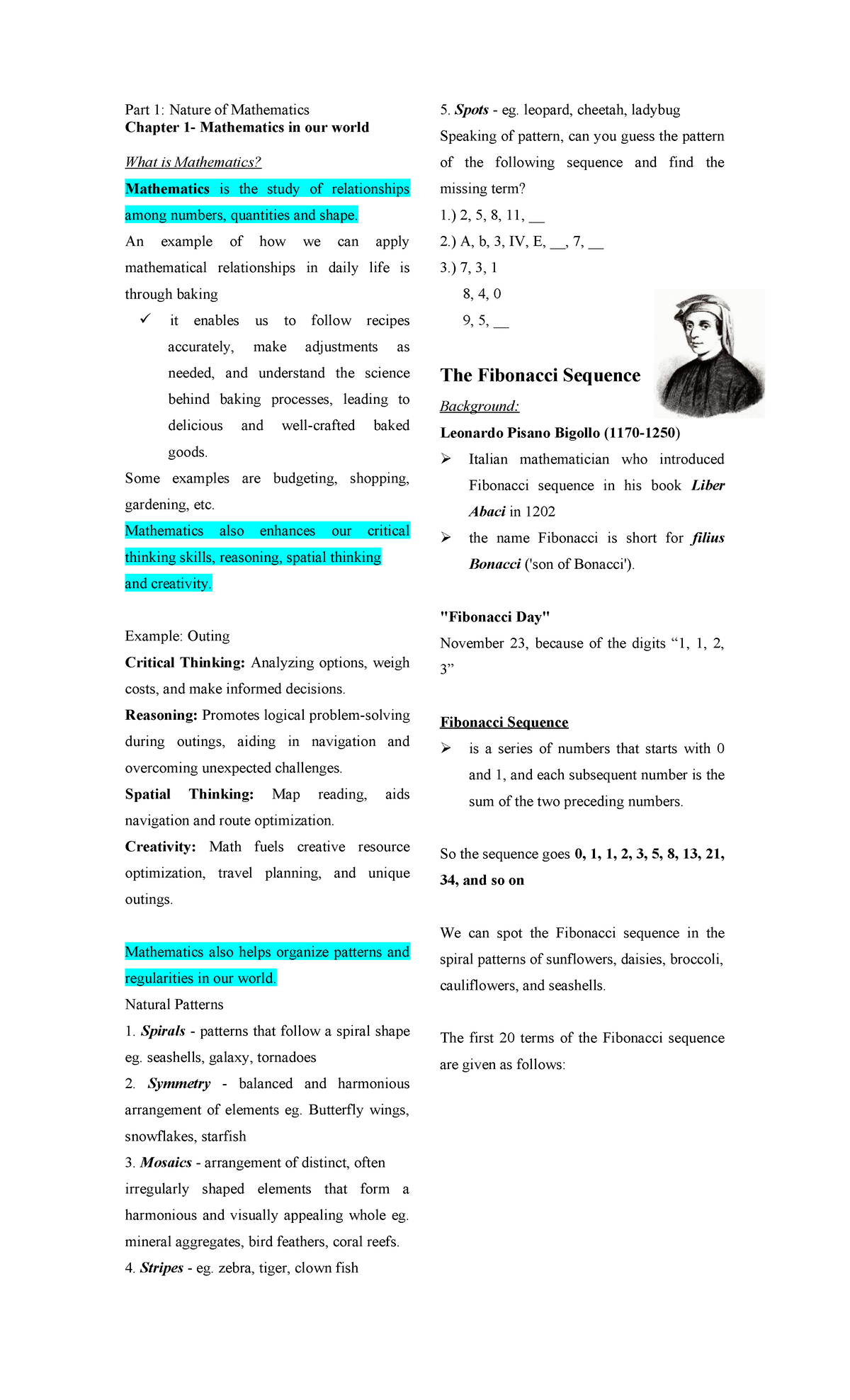 MMW-1st-Reviewer - Part 1: Nature of Mathematics Chapter 1- Mathematics ...