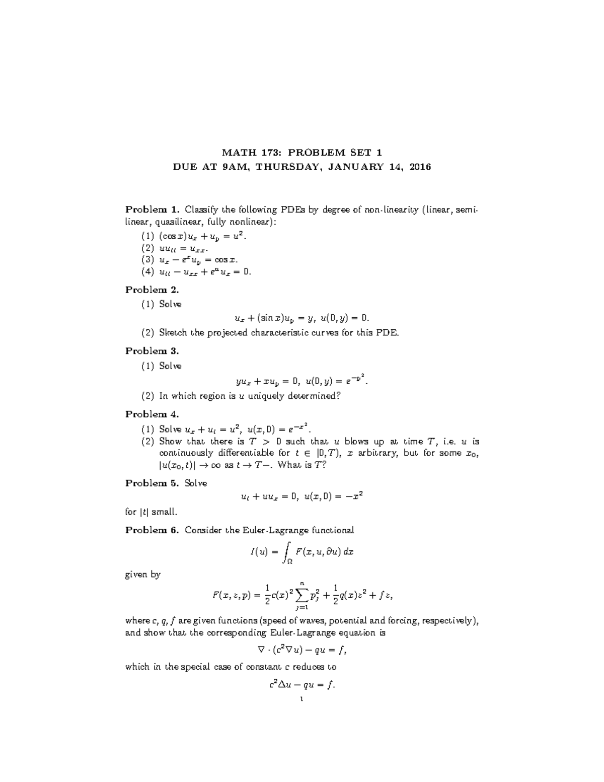 Seminar assignments - Problem set 1 - MATH 173: PROBLEM SET 1 DUE AT 9AM, THURSDAY, JANUARY 14 ...