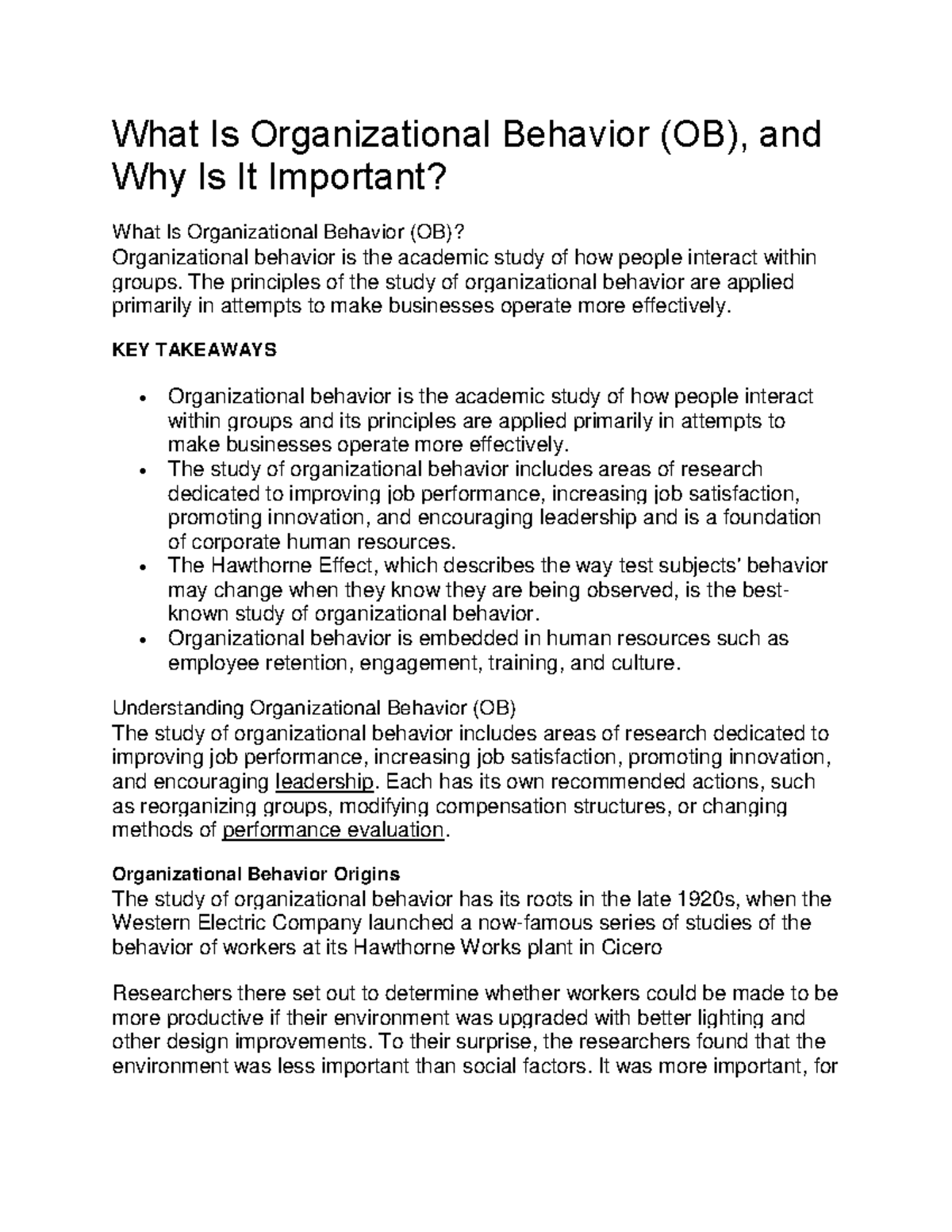 What Is Organizational Behavior - The principles of the study of ...