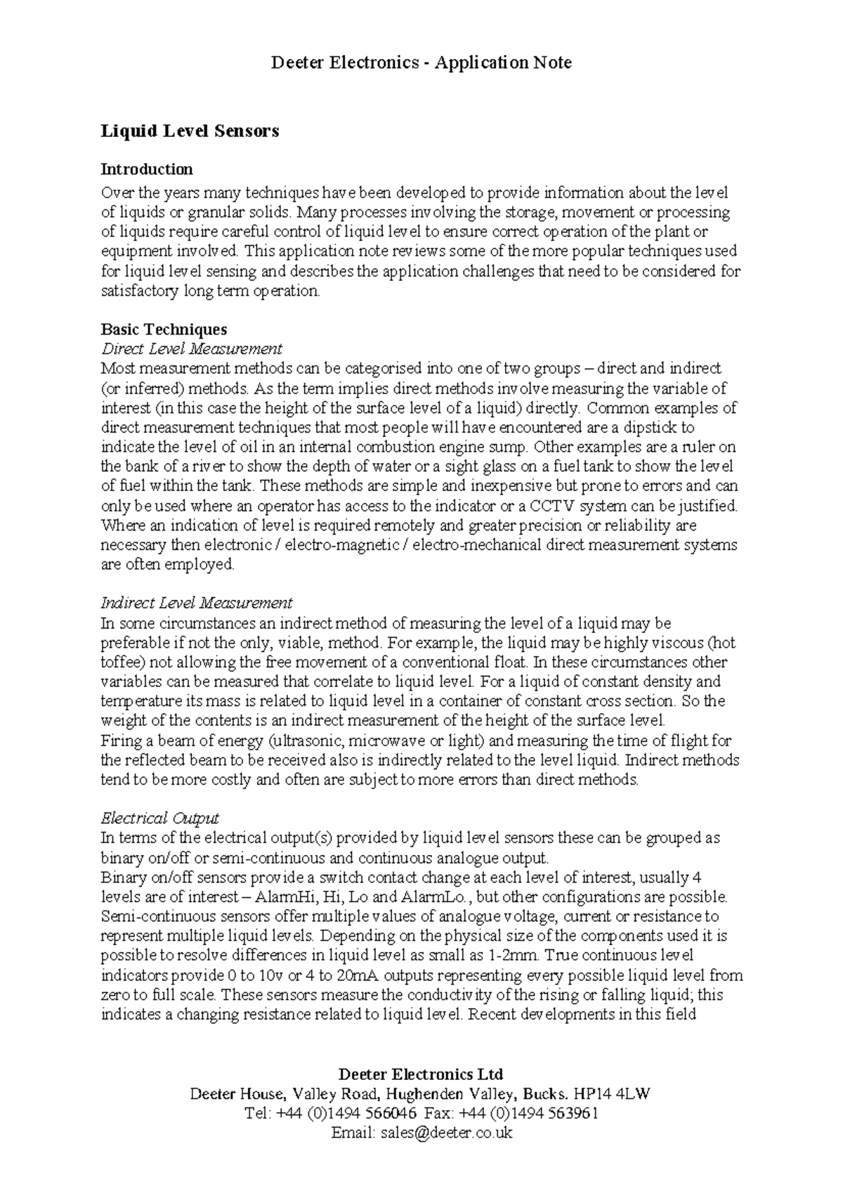 Material of Sensor Liquid Level - Liquid Level Sensors Introduction ...