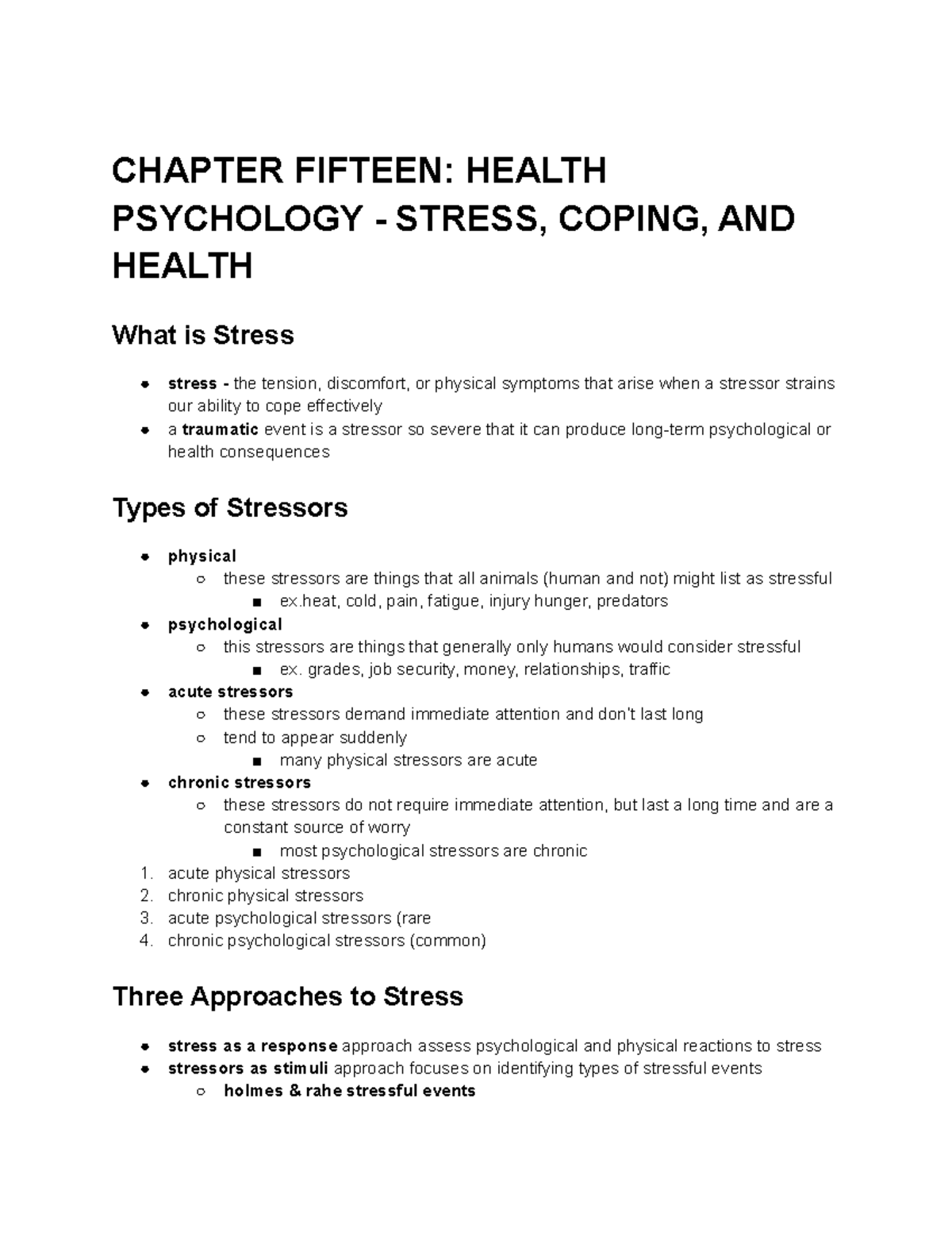 Psy 215 - abnormal psych - CHAPTER FIFTEEN: HEALTH PSYCHOLOGY - STRESS ...