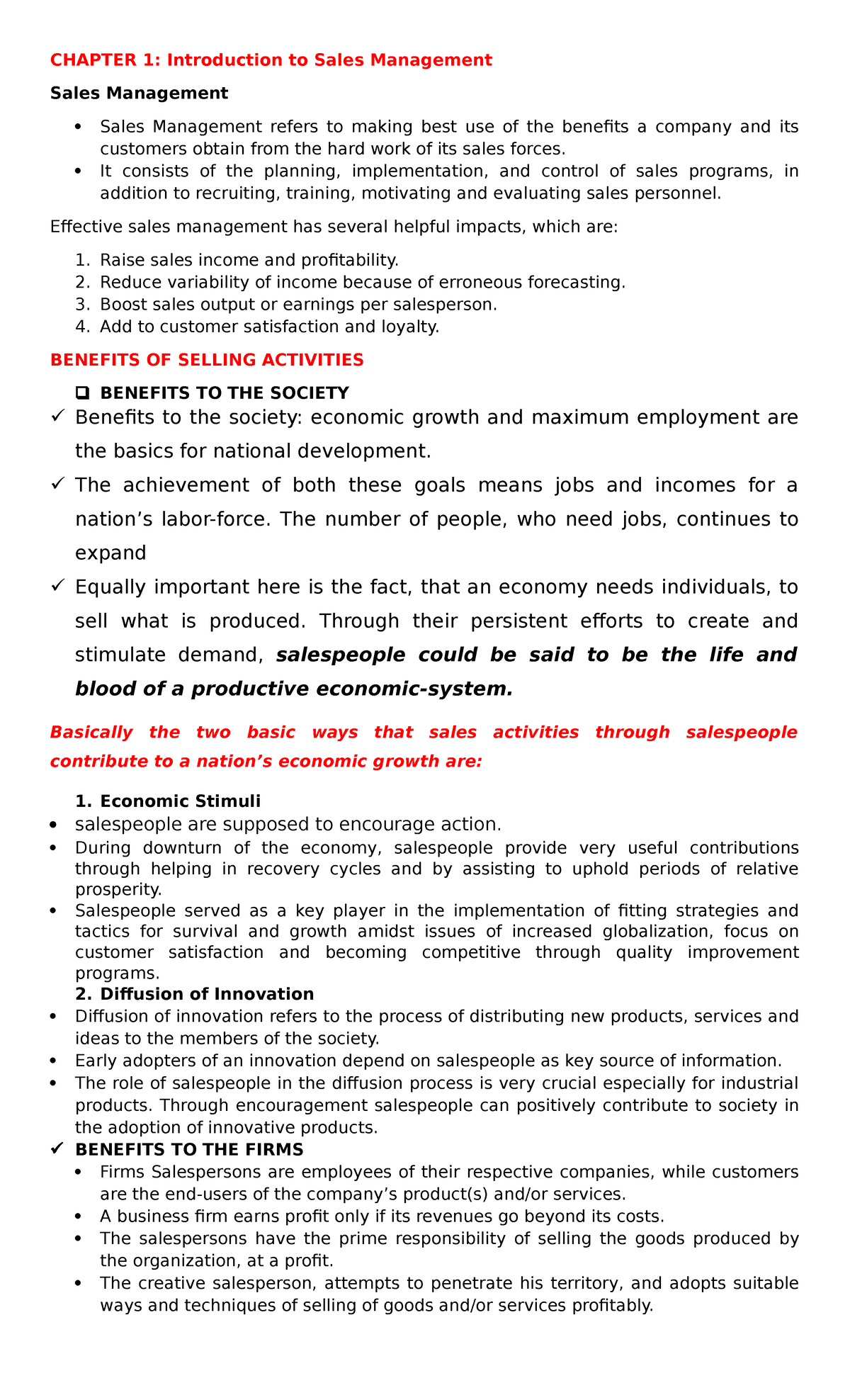 Sales Management - Lectures & Notes - CHAPTER 1: Introduction to Sales ...