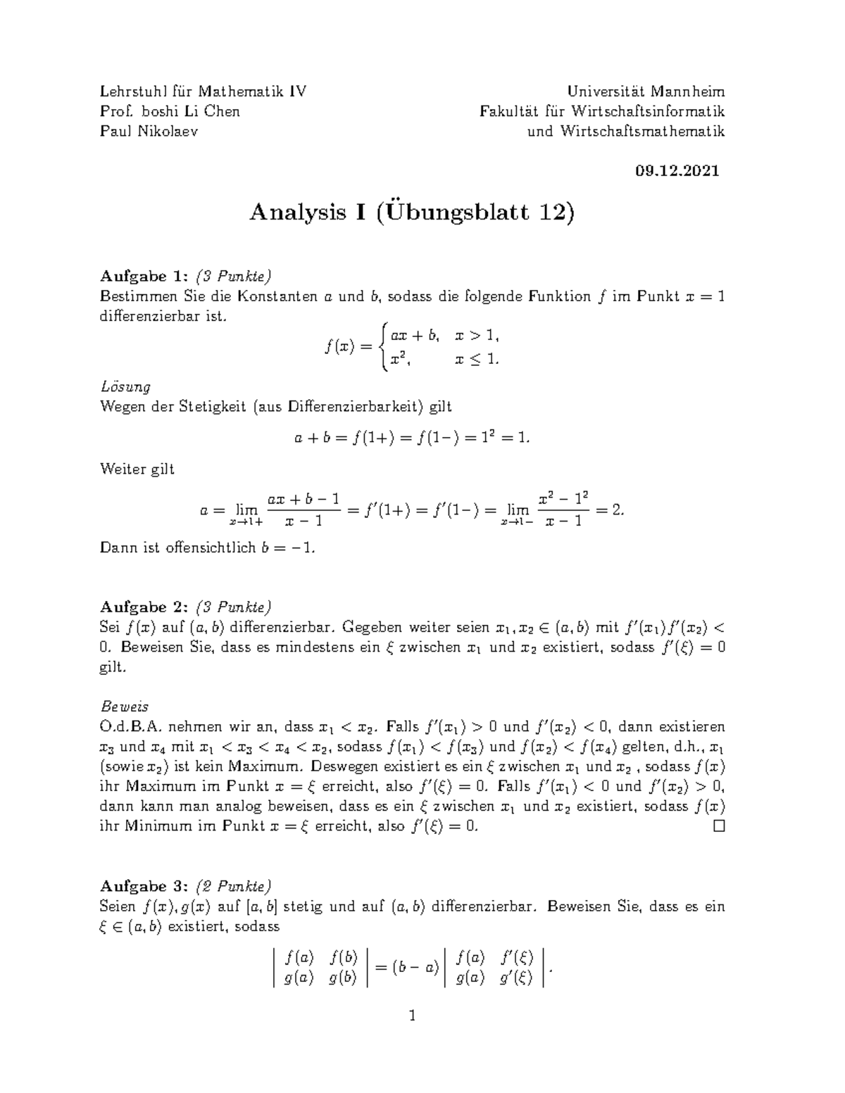Loesung Uebungsblatt 12 - Lehrstuhl f ̈ur Mathematik IV Universit ̈at ...