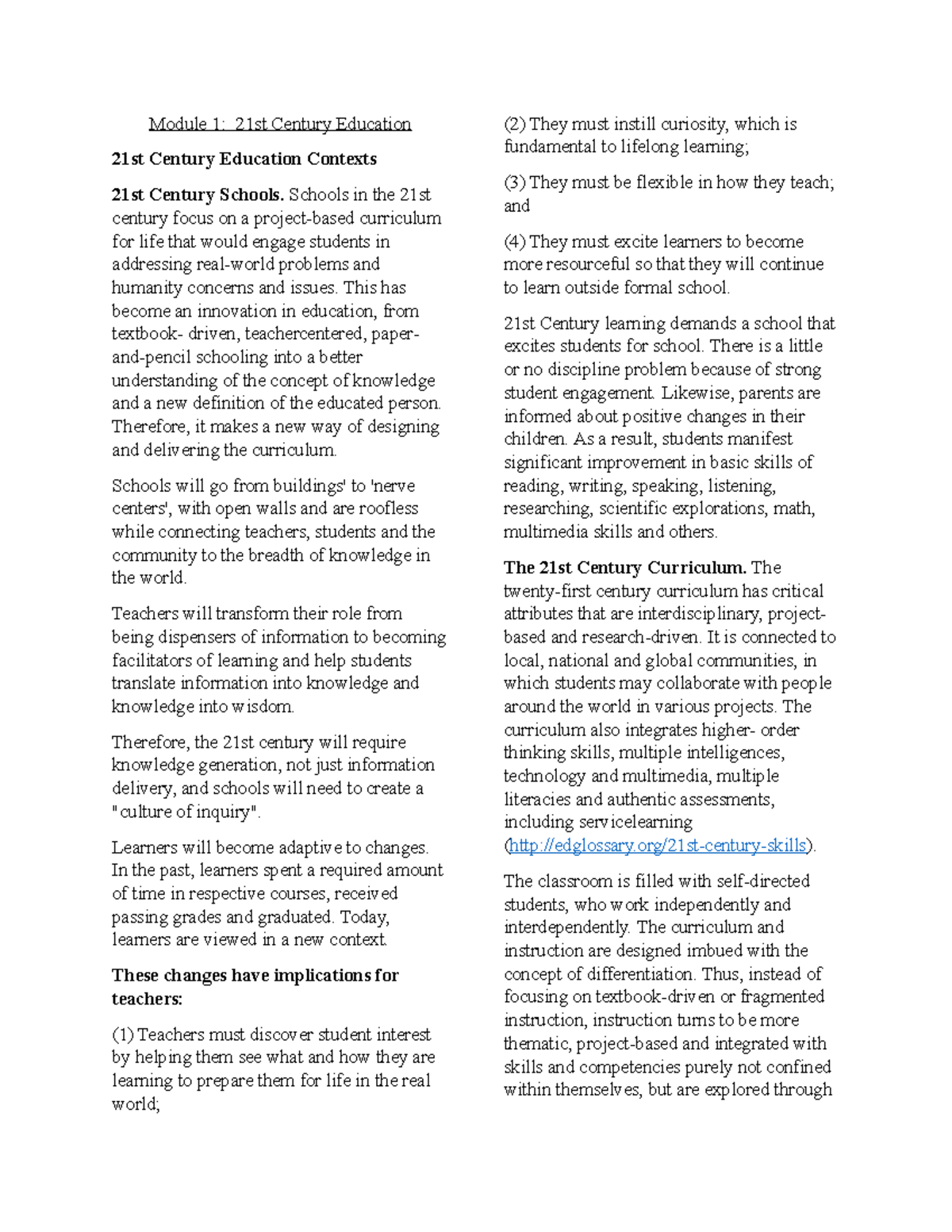 bsnl midterm reviewer (module 1) - Module 1: 21st Century Education 21st Century Education ...