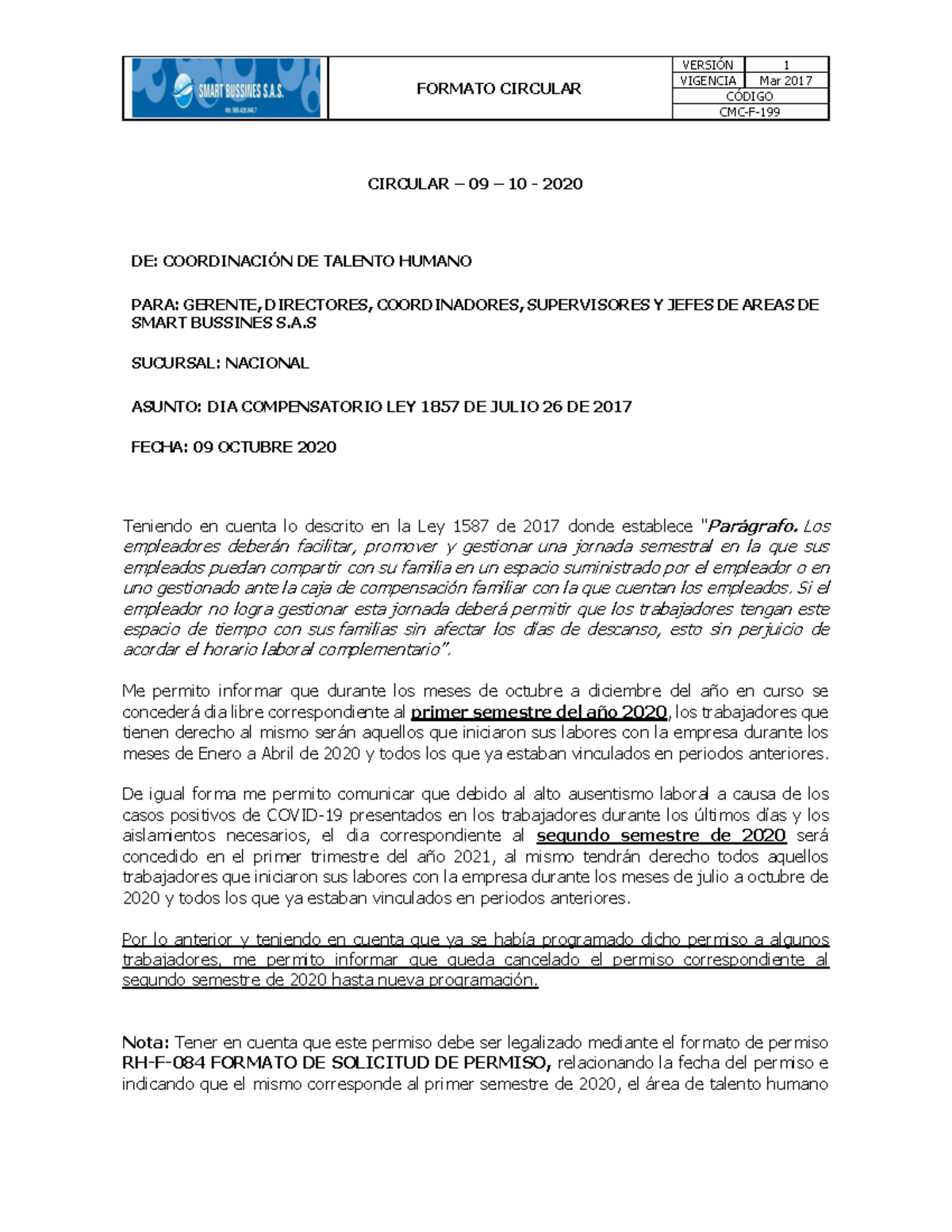 CMC-F-199 Formato Circular - FORMATO CIRCULAR VERSIÓN 1 VIGENCIA Mar ...
