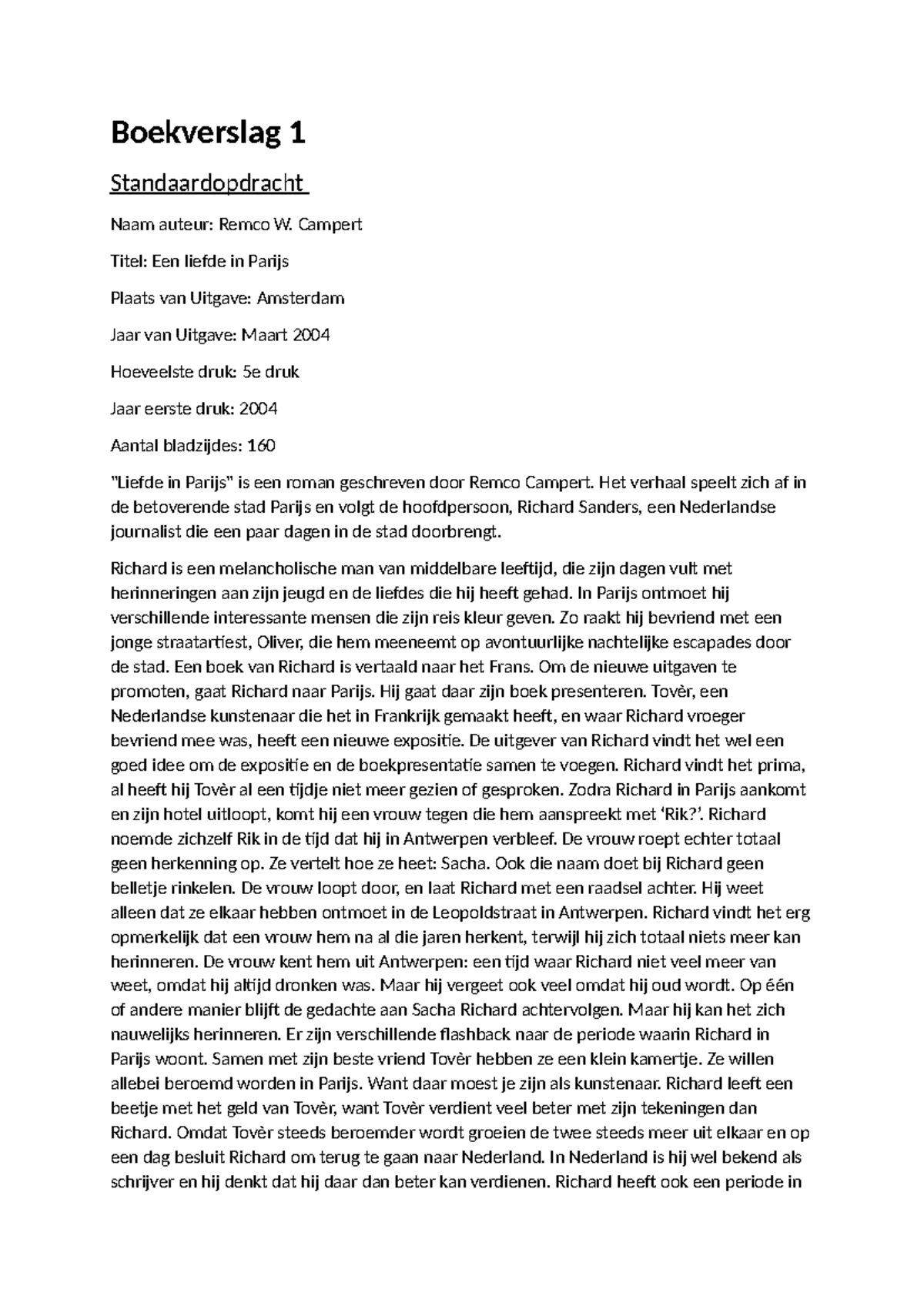Nederlands boekverslag 1, liefde in Parijs - Boekverslag 1 ...