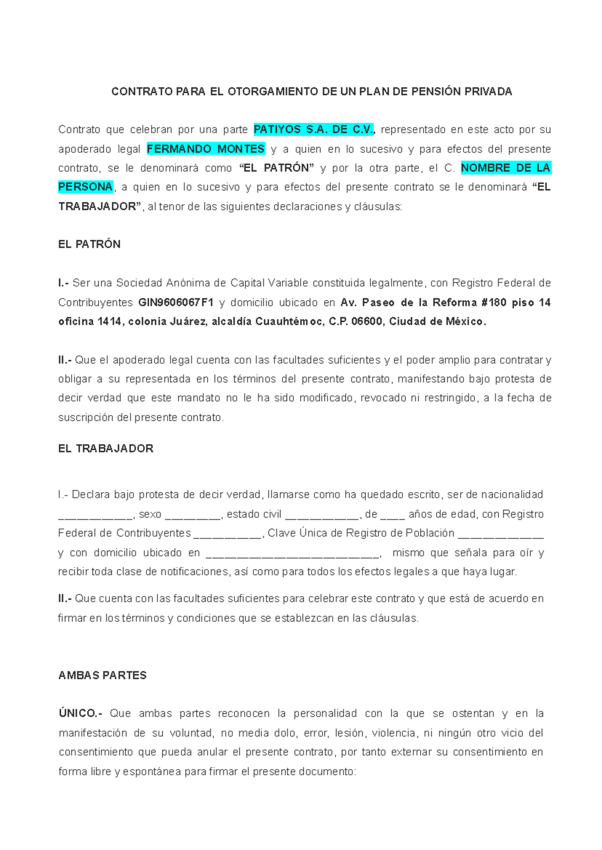 Contrato DE PLAN Privado - CONTRATO PARA EL OTORGAMIENTO DE UN PLAN DE PENSIÓN PRIVADA Contrato ...