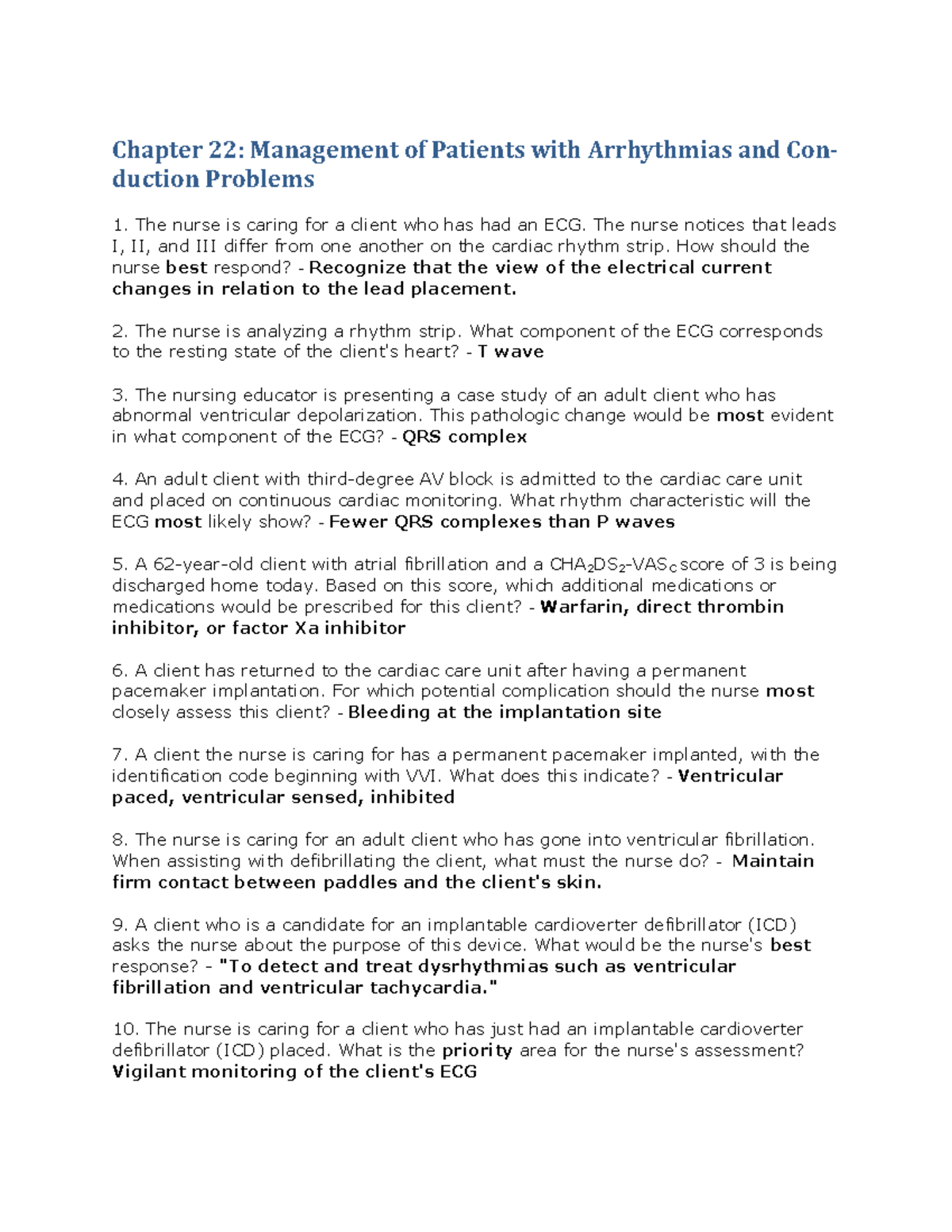 Ch 22 Study Guide - Ch 22 - Chapter 22: Management of Patients with ...