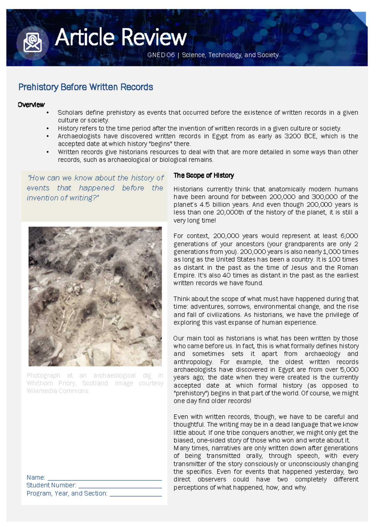 Activity 1 Prehistory Before Written Records - Article Review GNED 06 ...