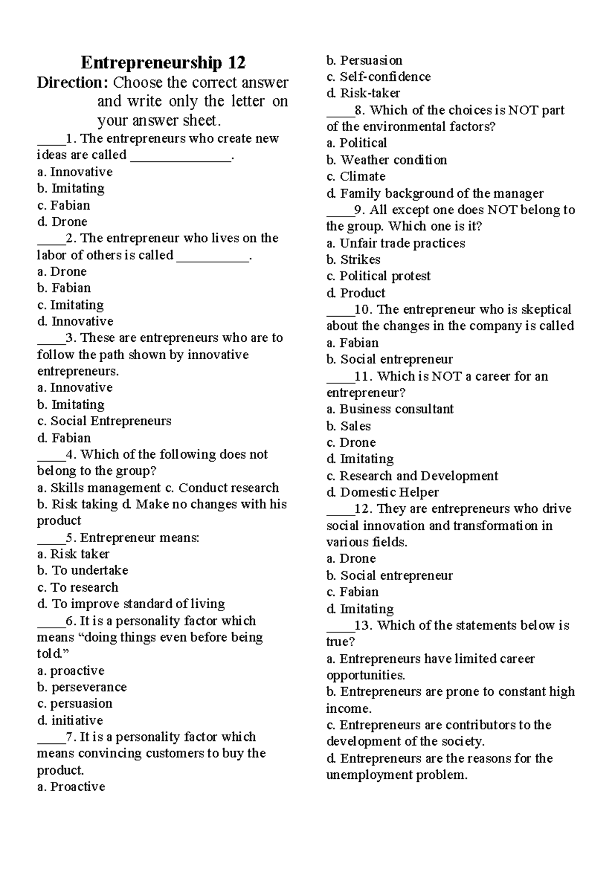 Entrep-1st quarter - Entrep Subject - Entrepreneurship 12 Direction ...