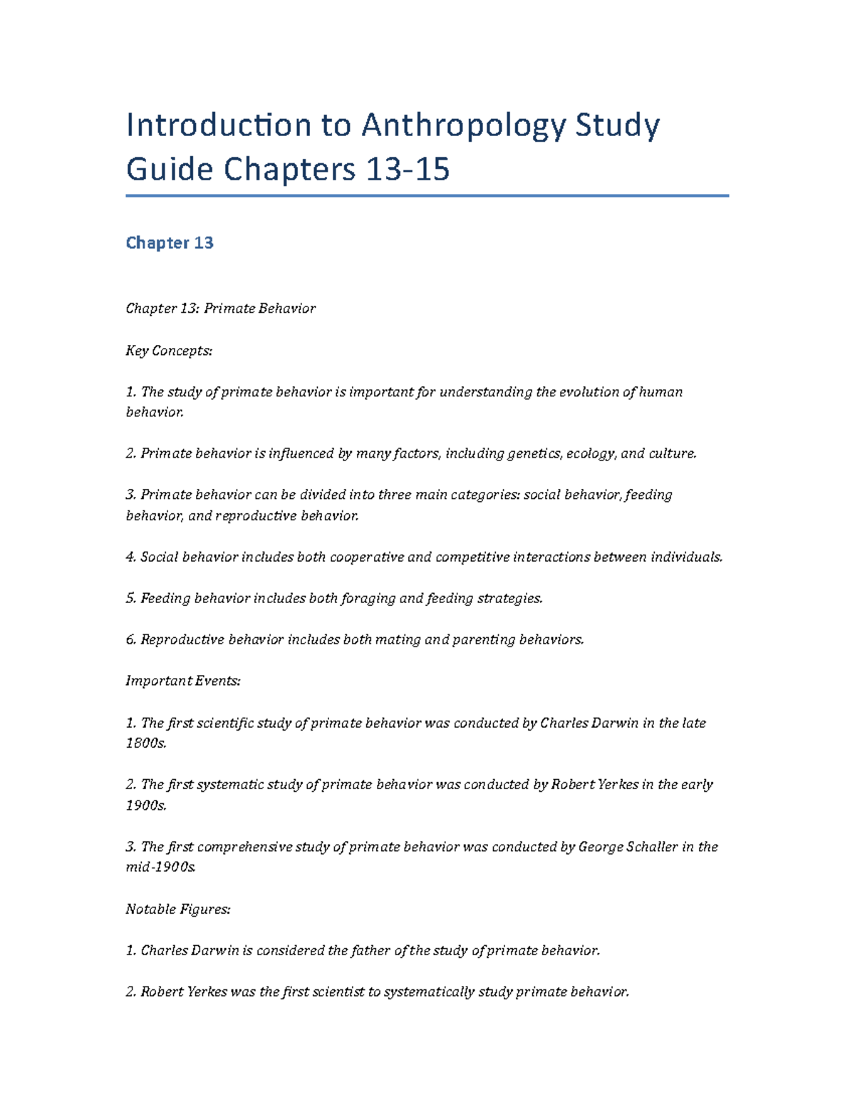 Introduction to Anthropology Study Guide Chapters 13-15 - Introduction ...