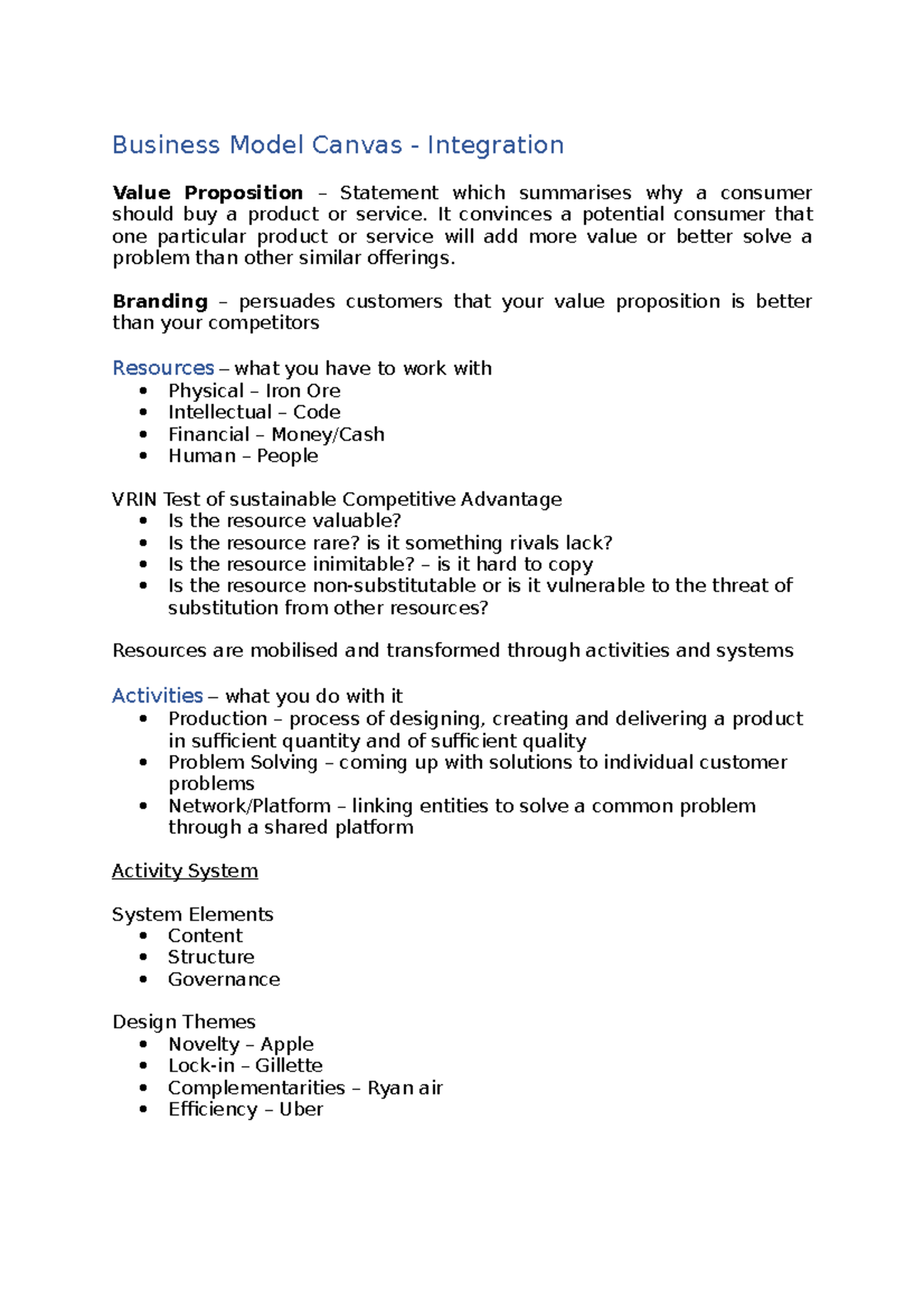Week 4 Lec - Lecture Notes - Business Model Canvas - Integration Value ...