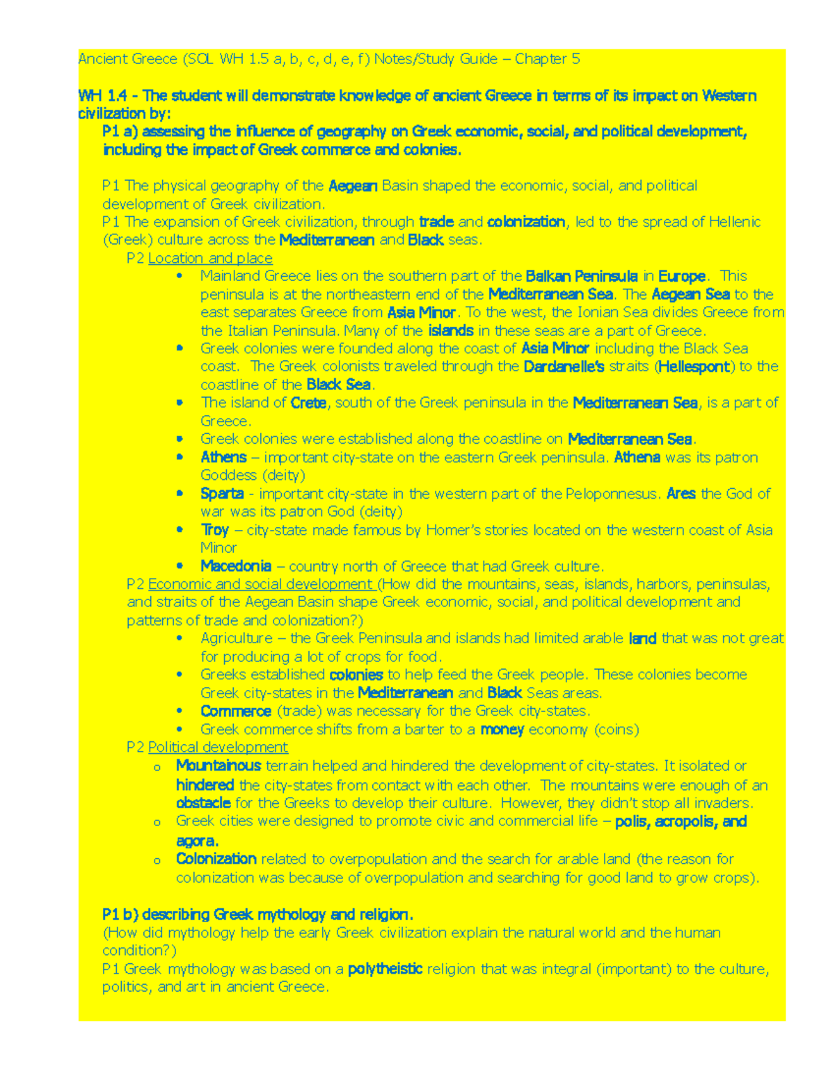 Ch.5 Ancient Greece Notes Study Guide WH 1.5a,b,c,d,f - Ancient Greece ...
