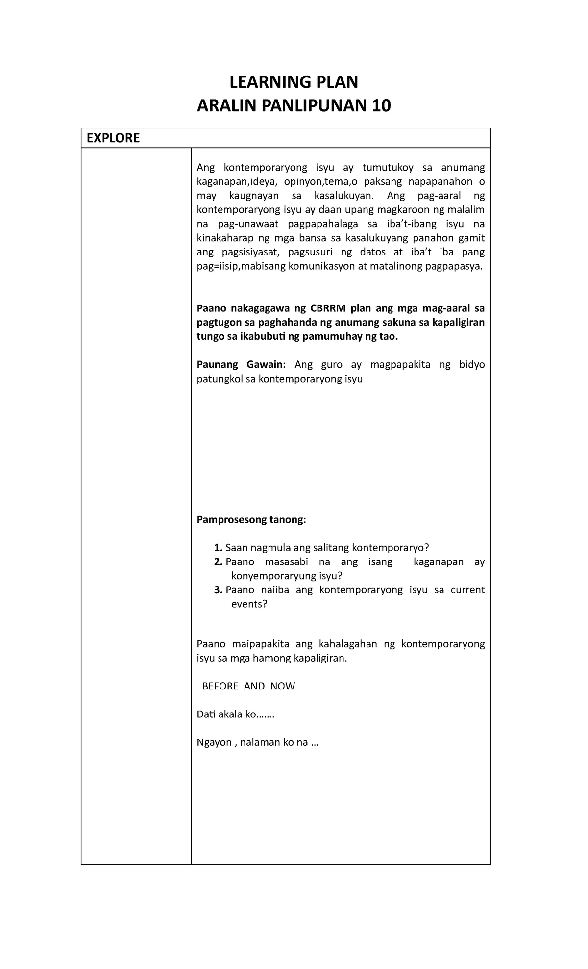Learning-PLAN-AP-10 - Materials and Learning Outcome - LEARNING PLAN ...