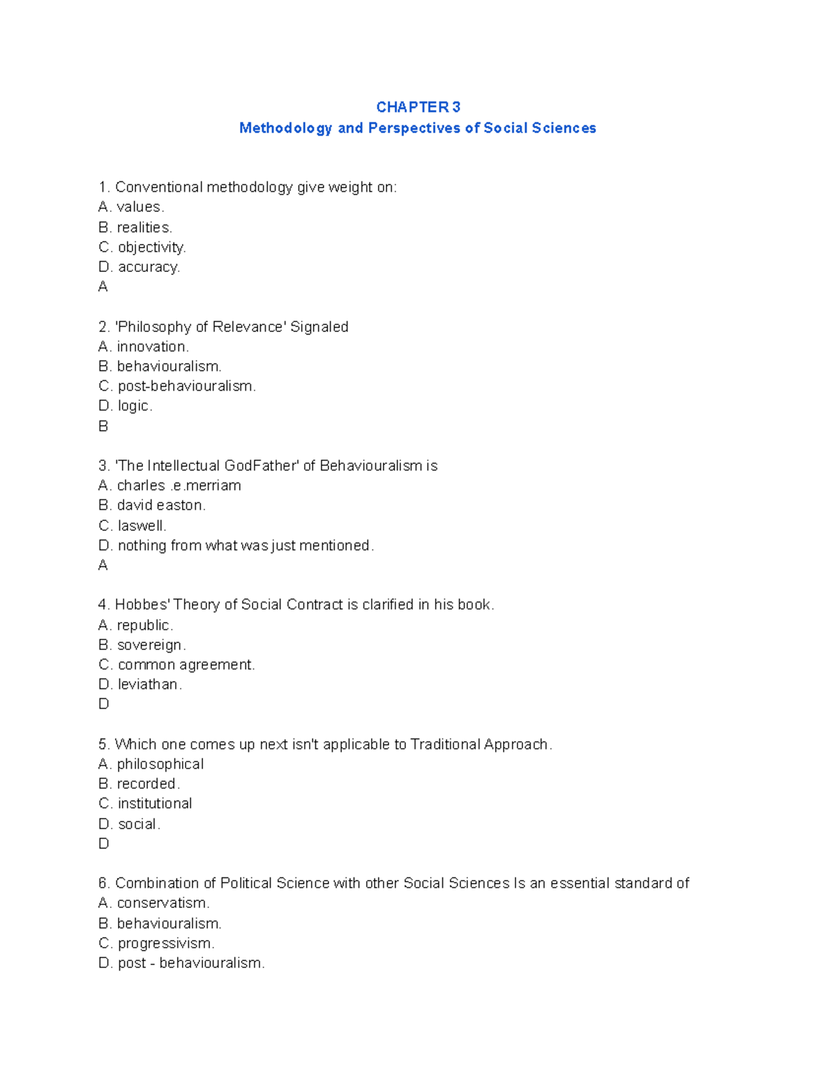 Chapter 3 Methodology and Perspectives of Social Sciences - CHAPTER 3 ...