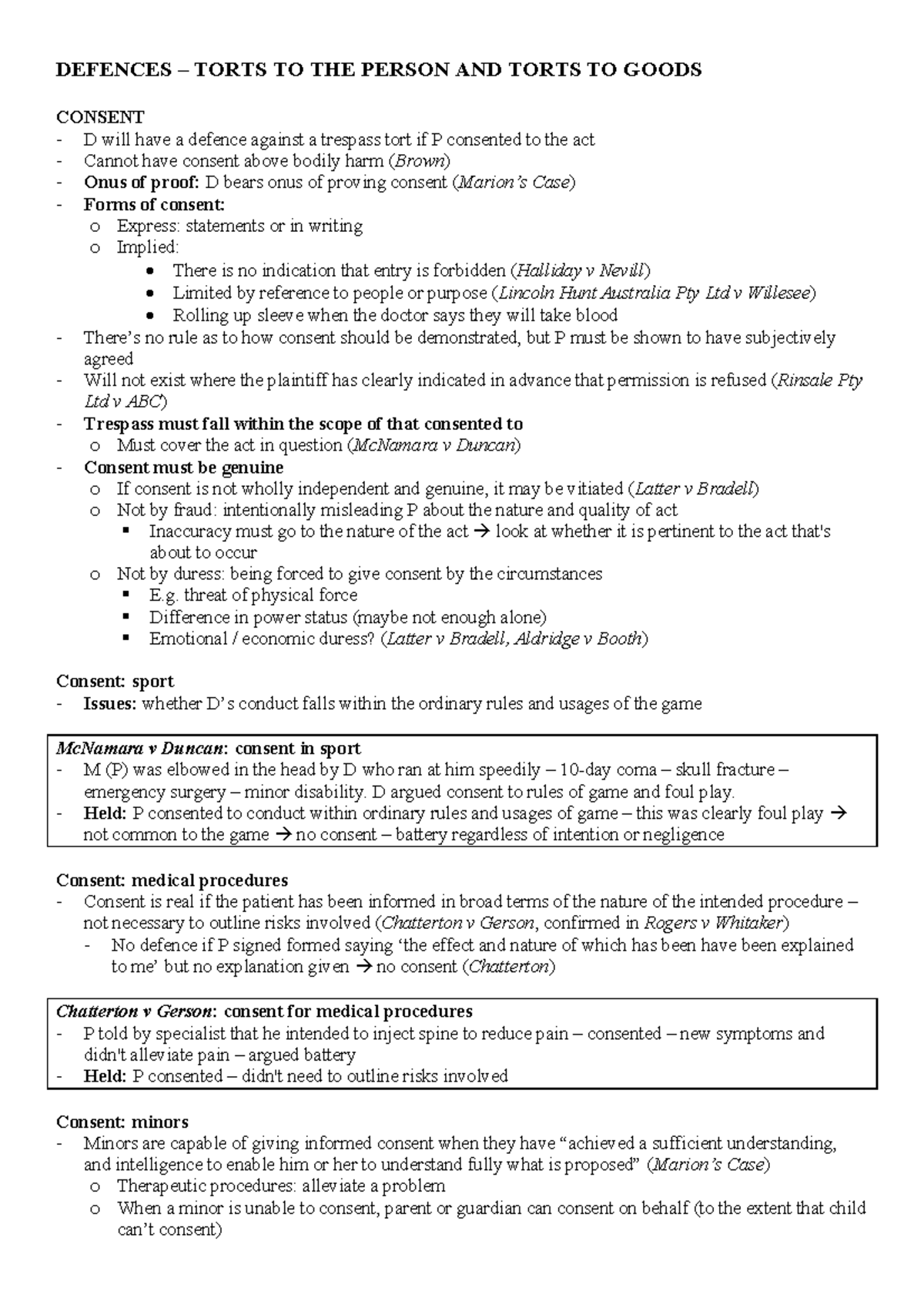 Sample defences - DEFENCES – TORTS TO THE PERSON AND TORTS TO GOODS ...