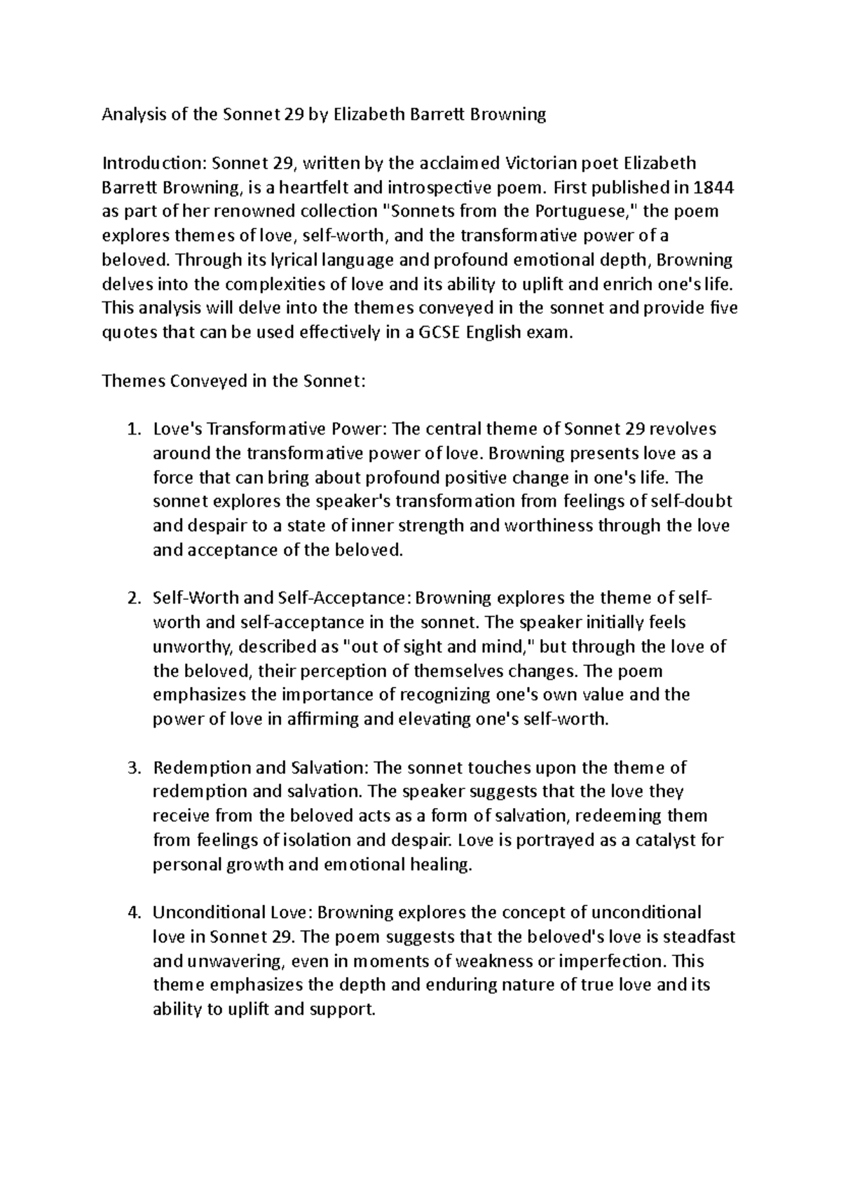 Analysis of the Sonnet 29 by Elizabeth Barrett Browning - First ...