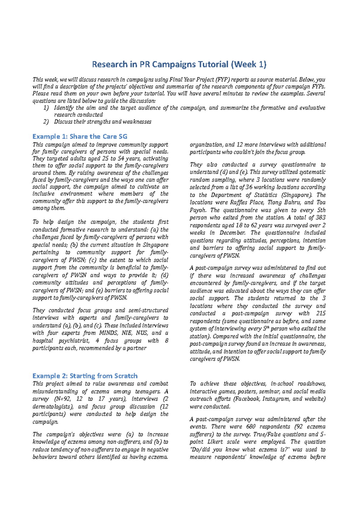 W1a Research in PR Tutorial - Research in PR Campaigns Tutorial (Week 1 ...