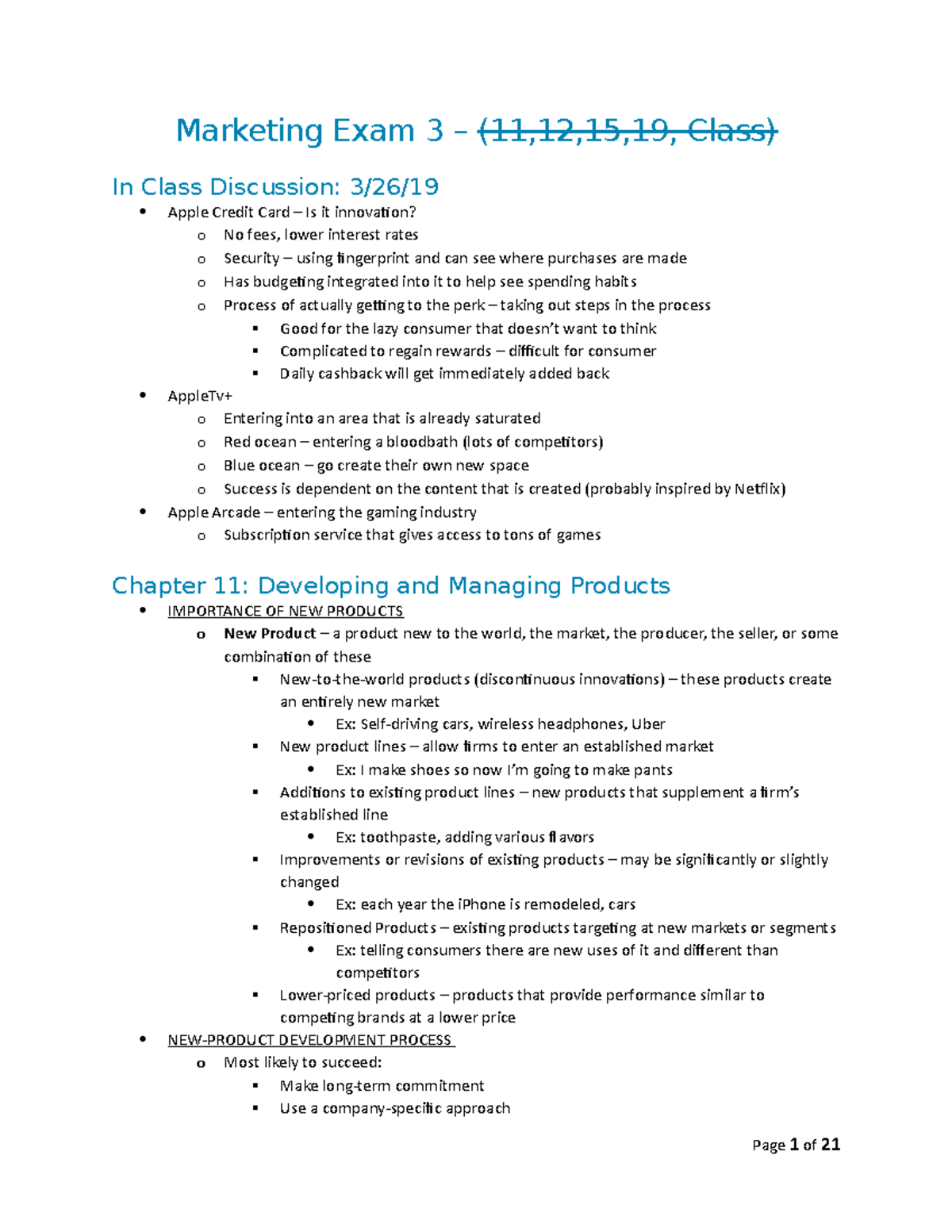 Marketing Exam 3 SG - Lecture notes 11,12,15,19 - Marketing Exam 3 ...
