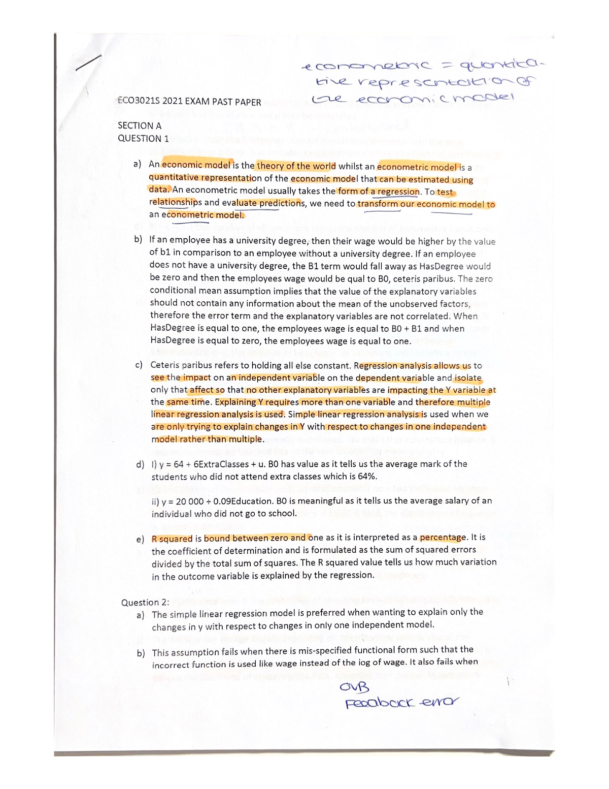 2021 Exam 'Memo' - ECO5021F - Studocu