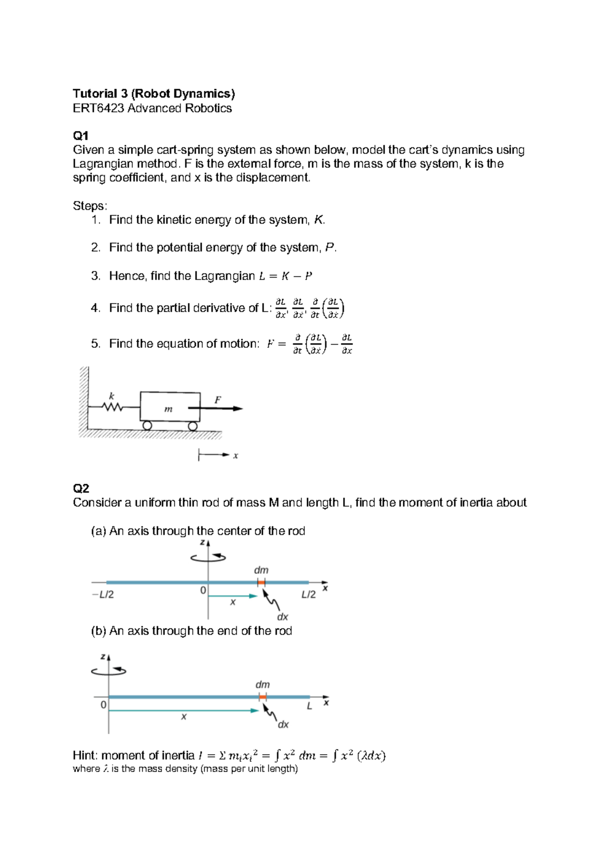 ERT6423 Tutorial 3 (with Sample Solution) - Tutorial 3 (Robot Dynamics) ERT 6423 Advanced ...