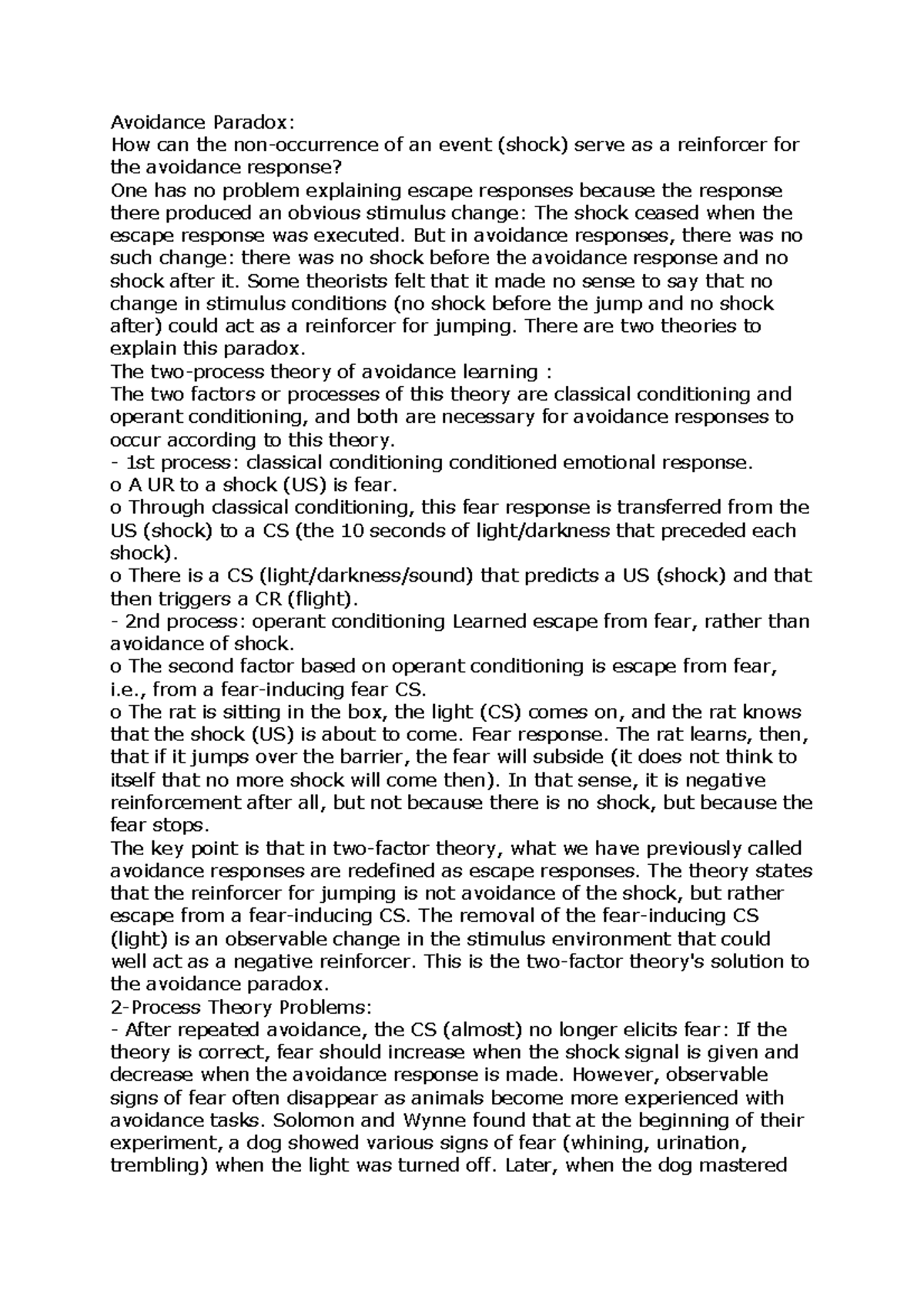 Avoidance Paradox - Psycho Notes - Avoidance Paradox: How can the non ...