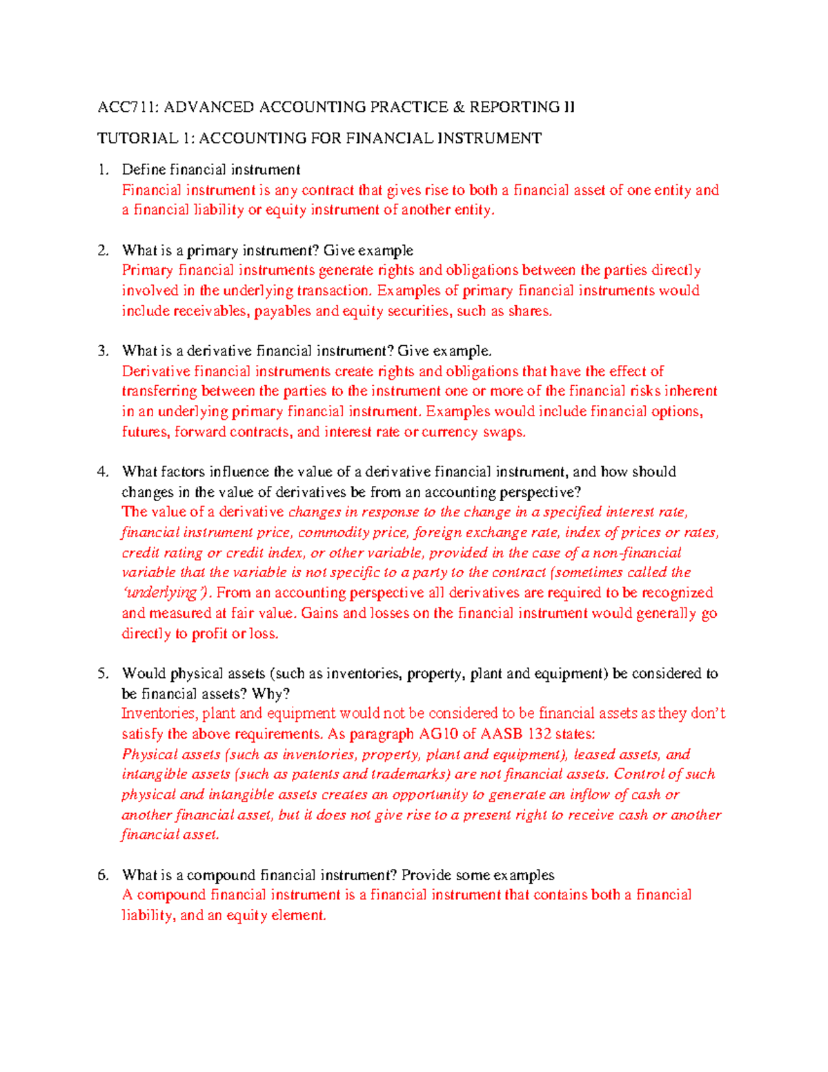 ACC711 Tutorial 1 Solution - ACC711: ADVANCED ACCOUNTING PRACTICE ...