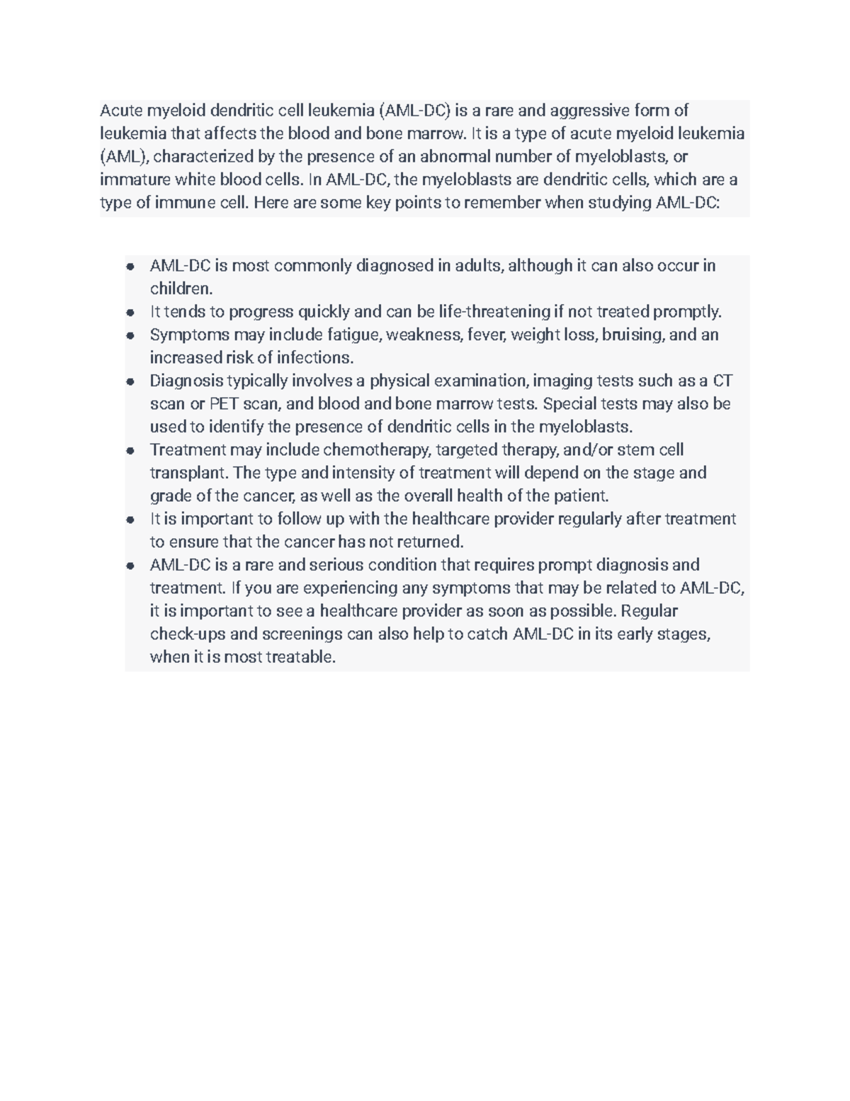 acute myeloid dendritic cell leukemia study guide - Acute myeloid ...