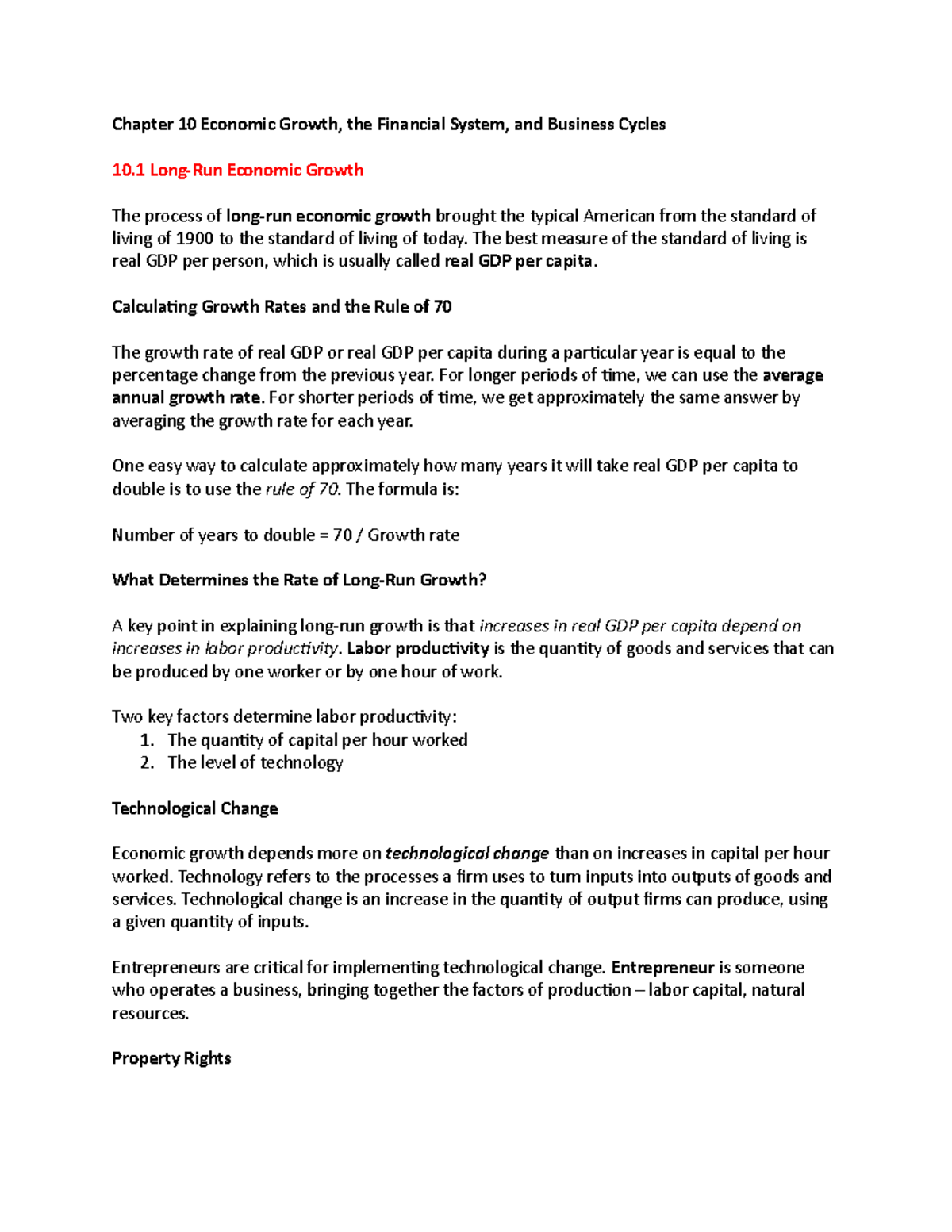 Chapter 10 - Lecture notes - Chapter 10 Economic Growth, the Financial ...