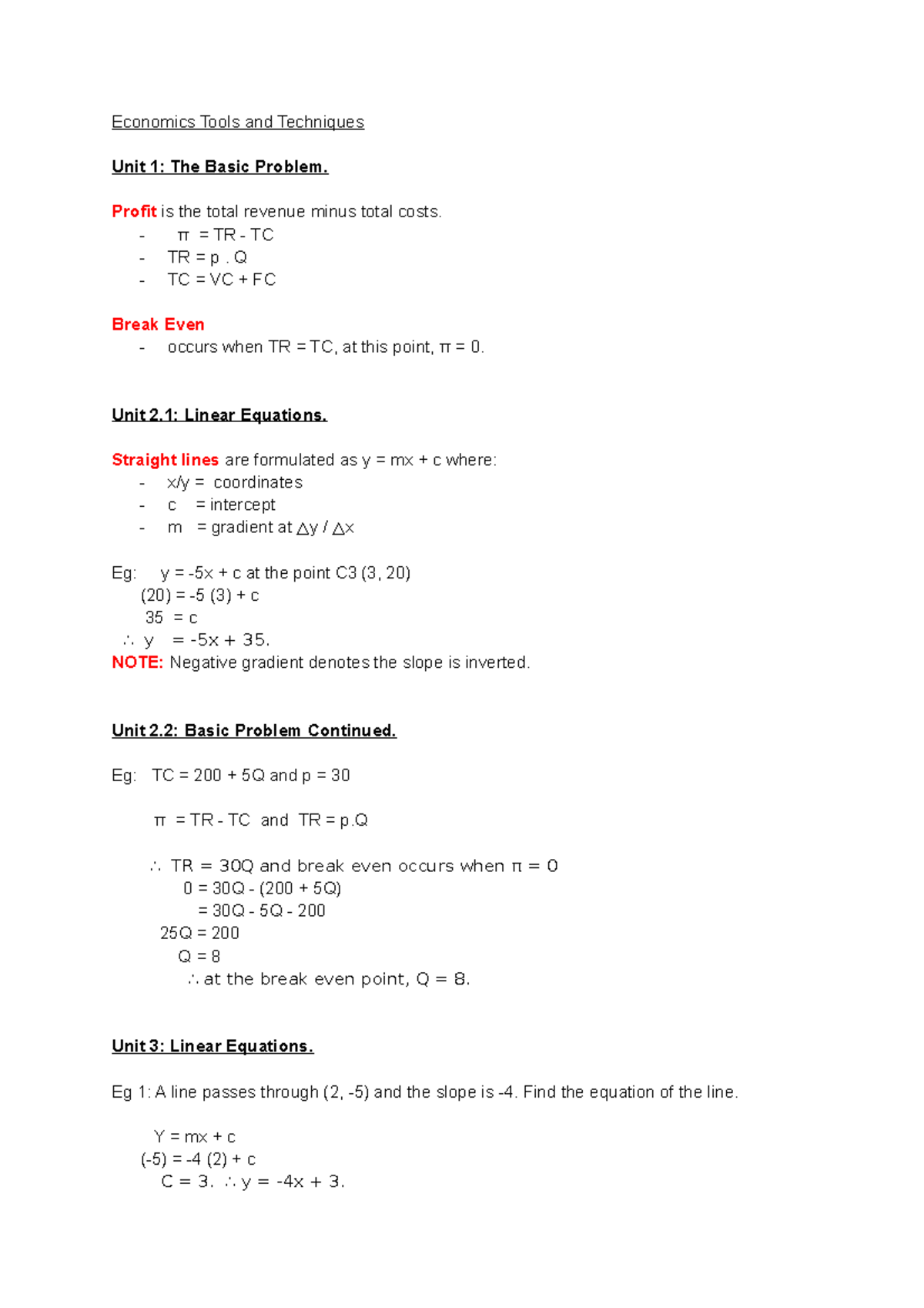 Economic Tools and Techniques - Profit is the total revenue minus total ...