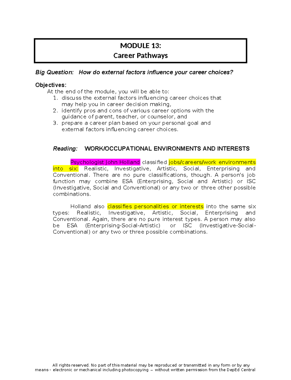 Book module 13 Career Pathways - MODULE 13: Career Pathways ####### All rights reserved. No part ...