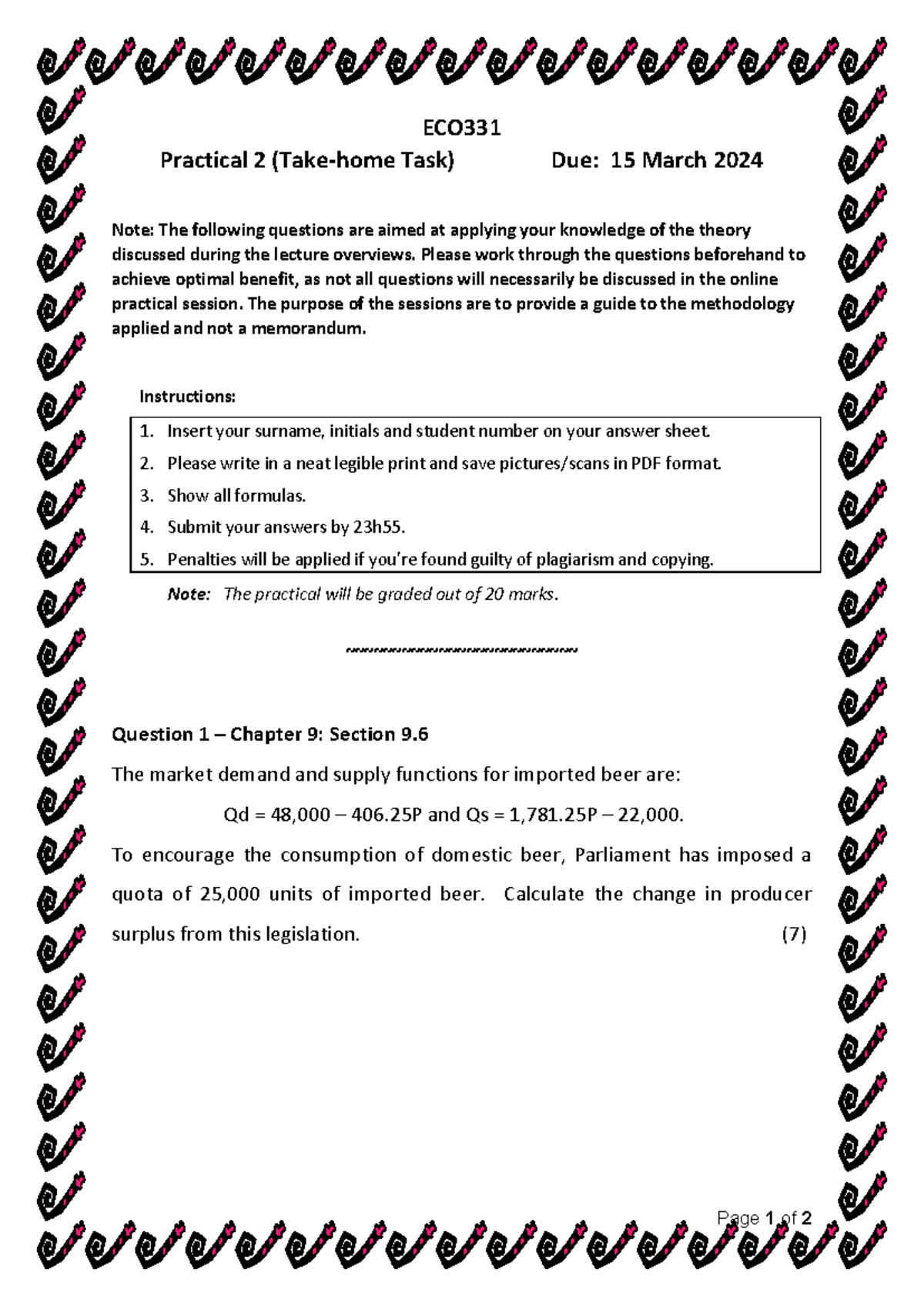 ECO331 Practical 2 2024 Student Copy - Page 1 of 2 ECO Practical 2 ...