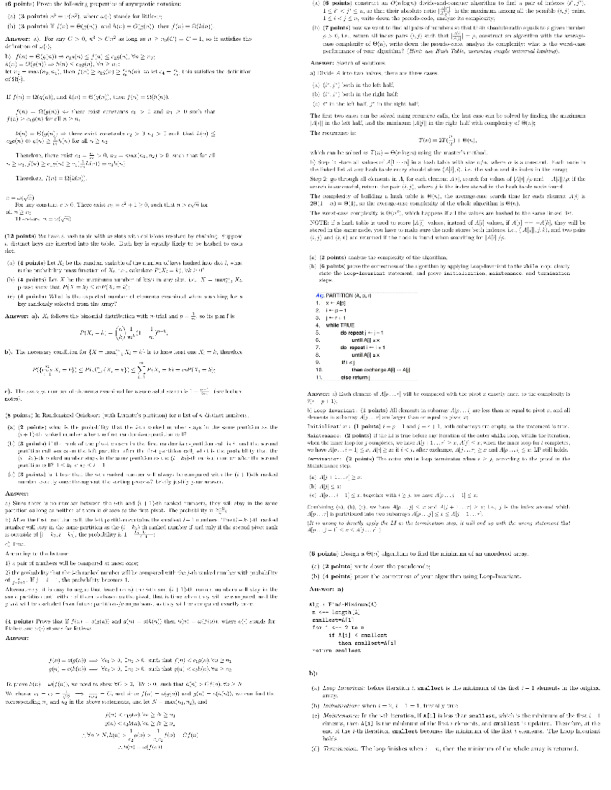Dsa Cheat Sheet 6 Points Prove The Following Properties Of