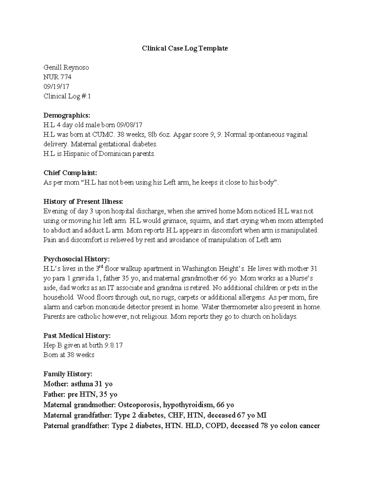 NUR 774 Clinical Case Log #1 - Clinical Case Log Template Genill ...