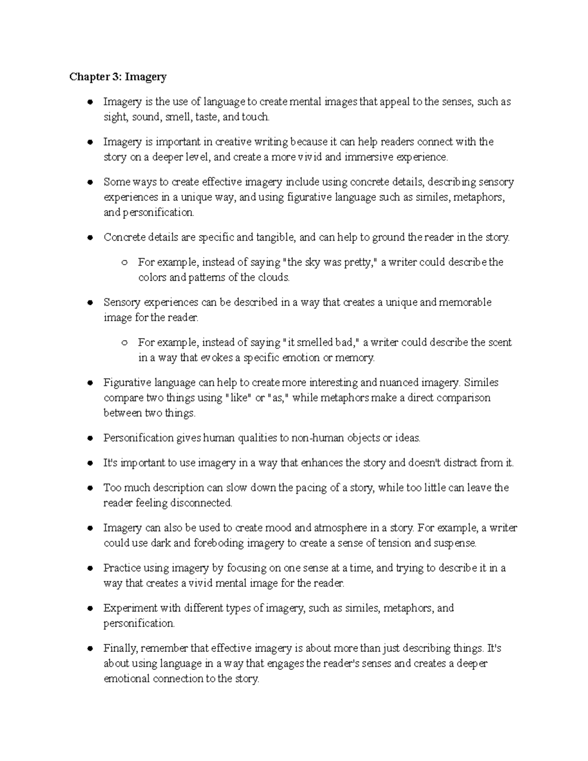 CW 100 Chapter 3 - CW 100 Notes for CH 3 - Chapter 3: Imagery Imagery ...