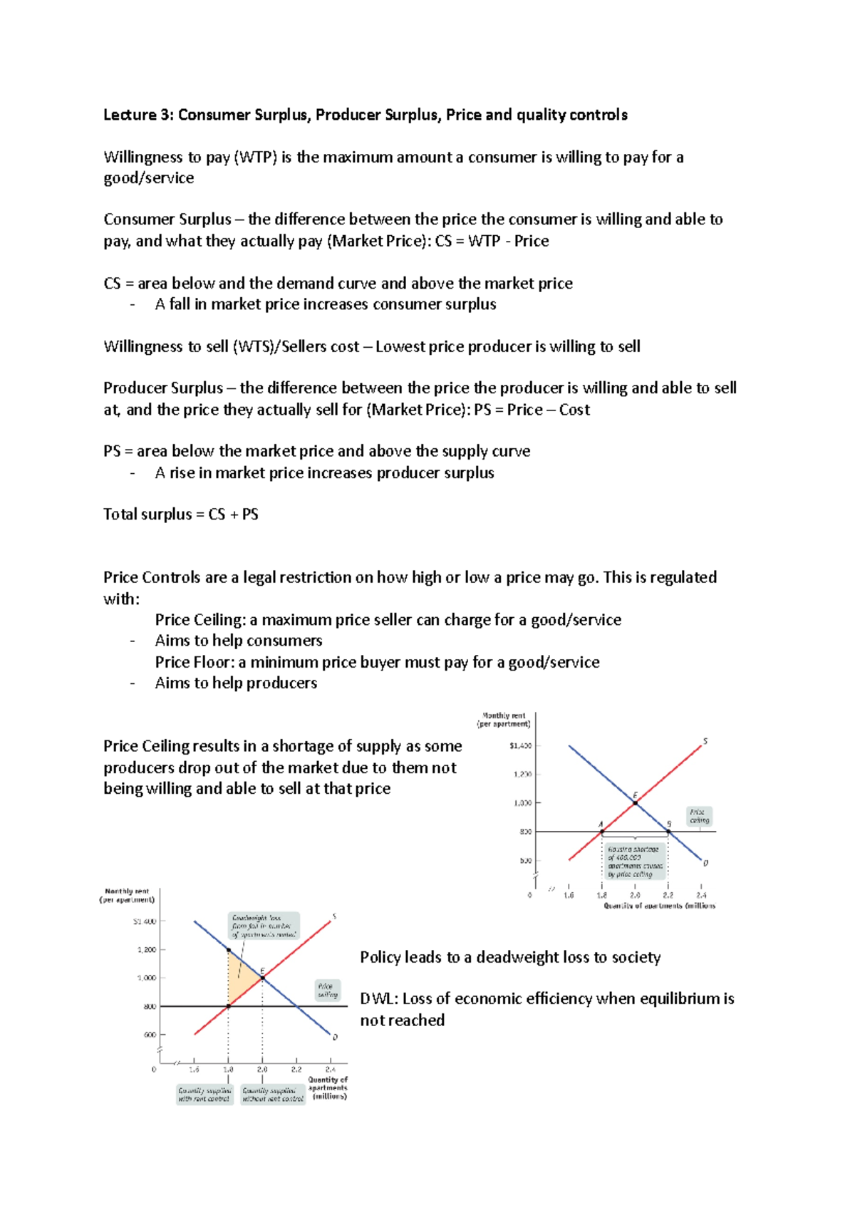 Lecture 3 - Econ work - Lecture 3: Consumer Surplus, Producer Surplus ...