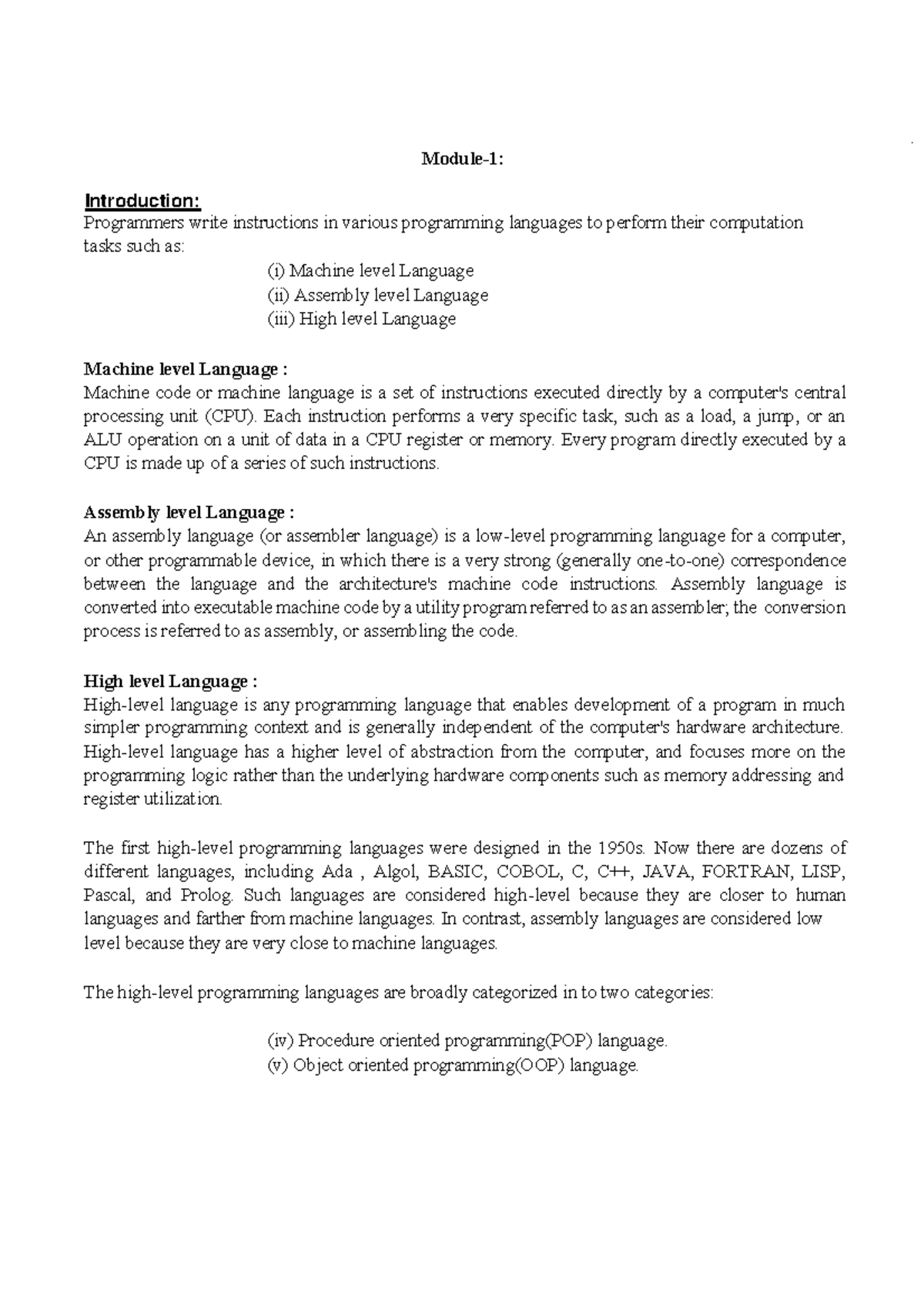 C - lecture notes - ;lkllmm - . Module-1: Introduction: Programmers ...