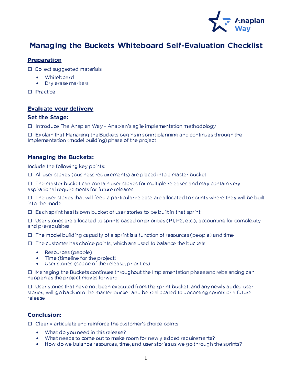 F2 Managing the Buckets Whiteboard Self-Evaluation Checklist - 1 ...