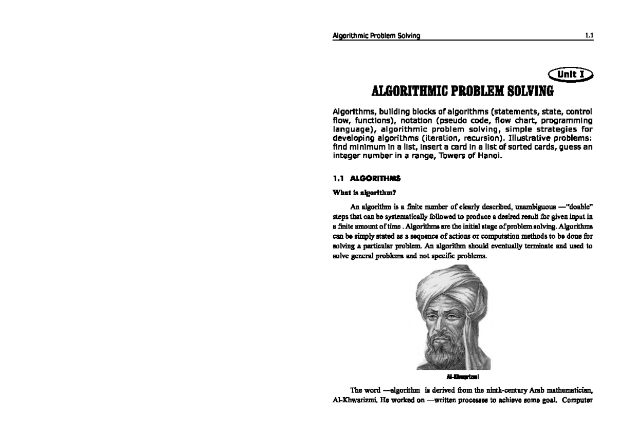 Unit 1 Pspp Notes Algorithmic Problem Solving 1 Unit I Algorithmic Problem Solving 1554