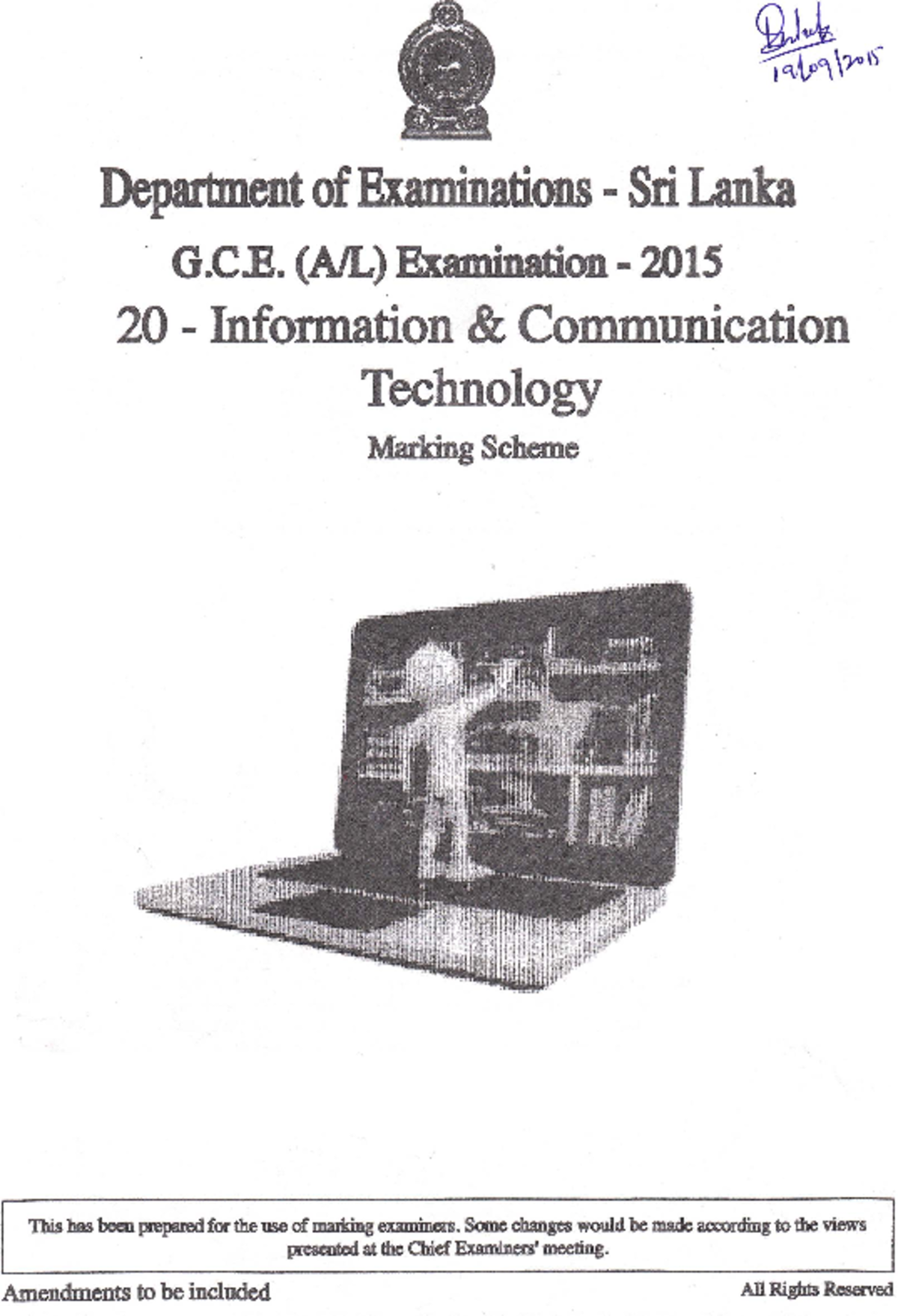 AL ICT 2015 Marking Scheme - q**r ####### Department of Examinations ...